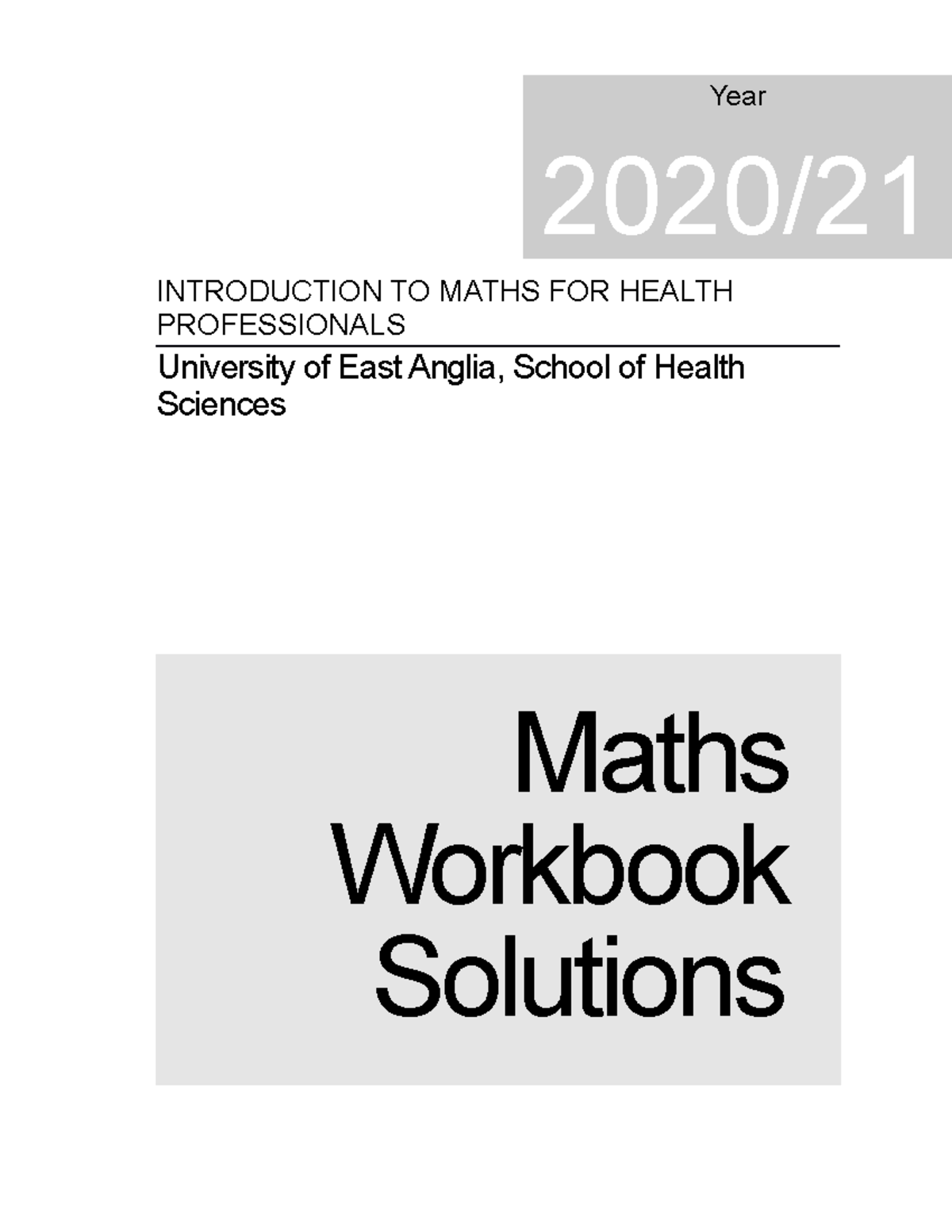 Nursing Maths Workbook Solutions INTRODUCTION TO MATHS FOR HEALTH