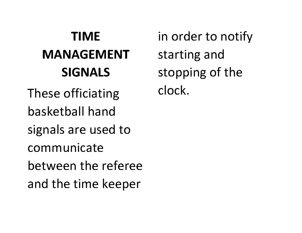 TIME- Management- Signals - TIME MANAGEMENT SIGNALS These officiating ...