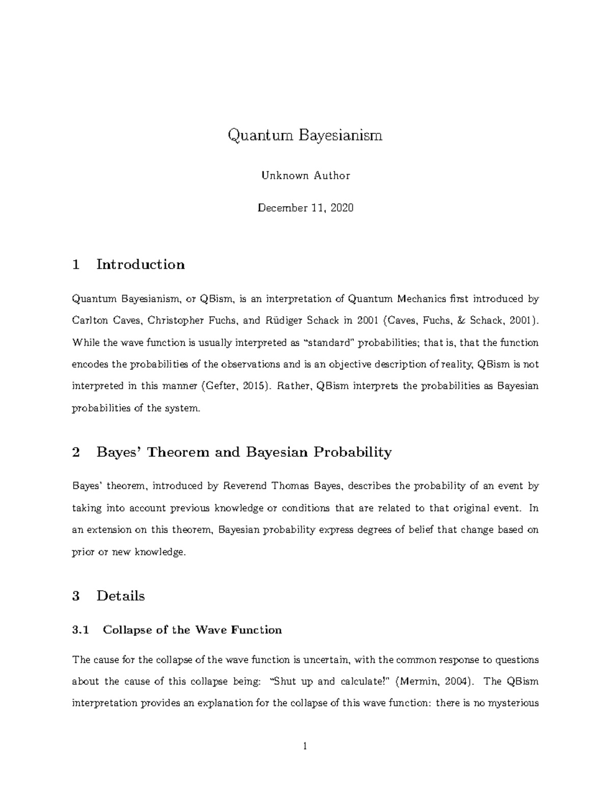 Mod Phys Project - Essay on Quantum Bayesianism - Quantum Bayesianism ...