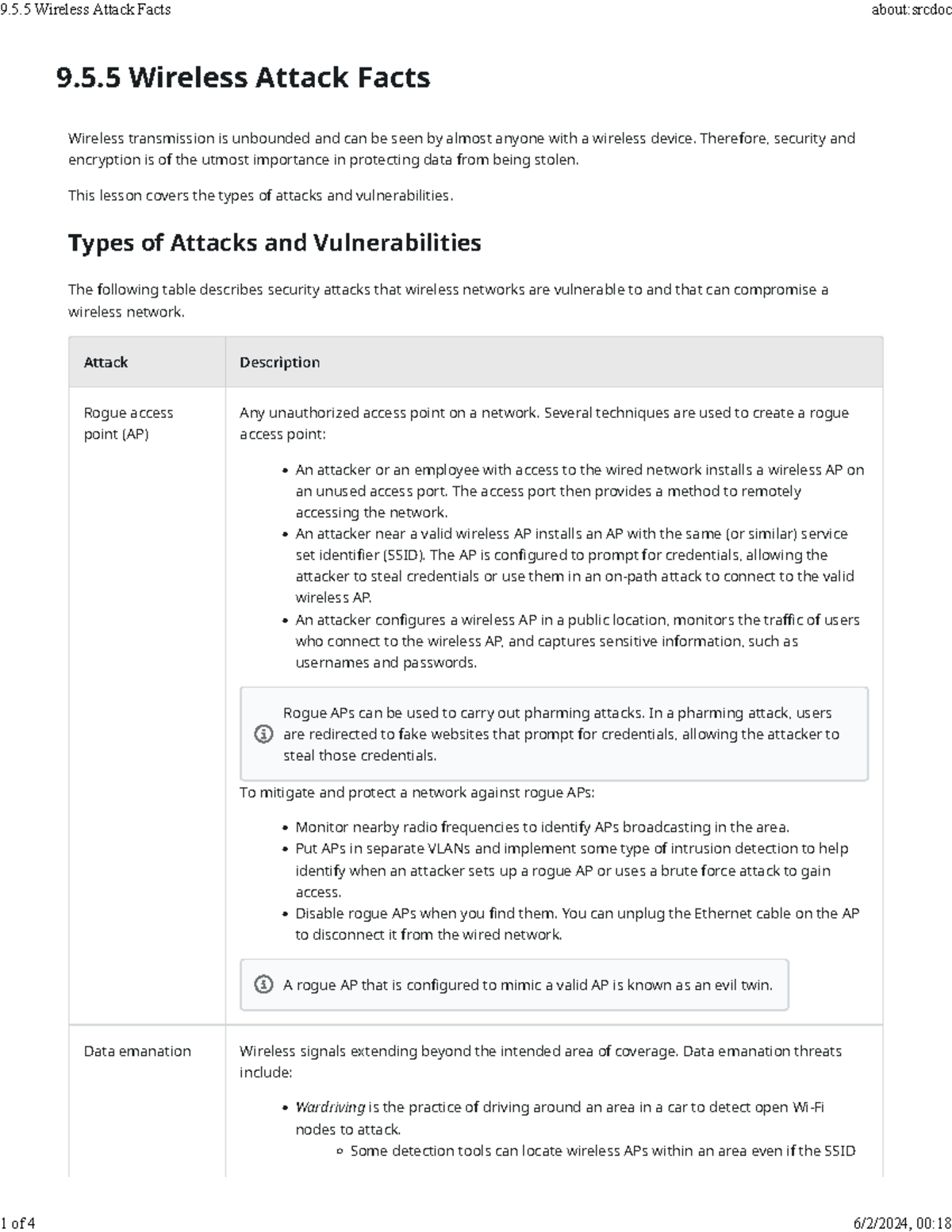 9.5.5 Wireless Attack Facts - 9.5 Wireless Attack Facts Wireless transmission is unbounded and ...