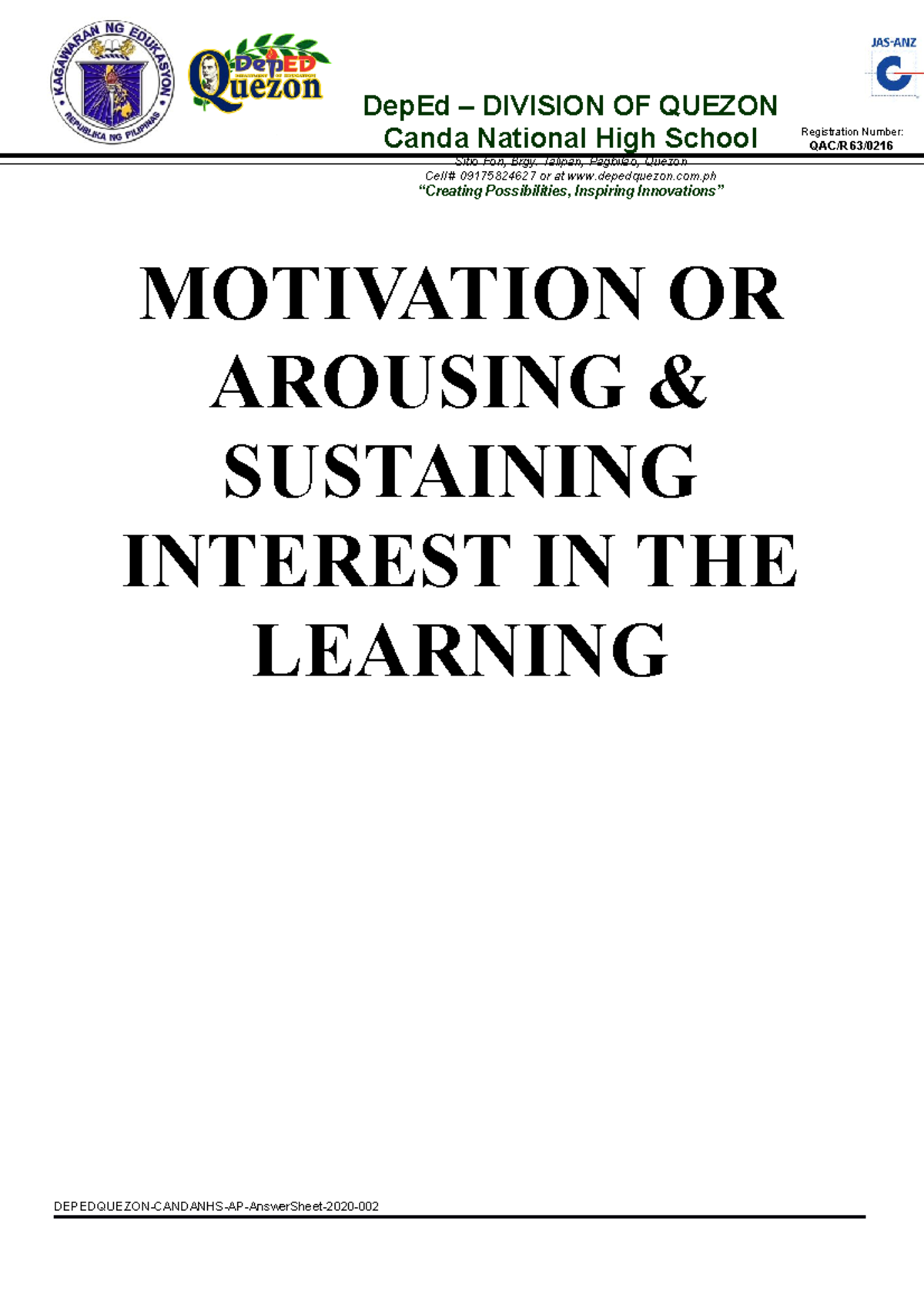 2NAIP - Lecture notes 1 - MOTIVATION OR AROUSING & SUSTAINING INTEREST ...
