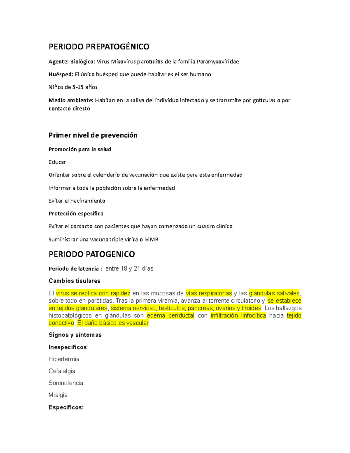 Historia natural y definicion de caso Parotiditis - PERIODO ...