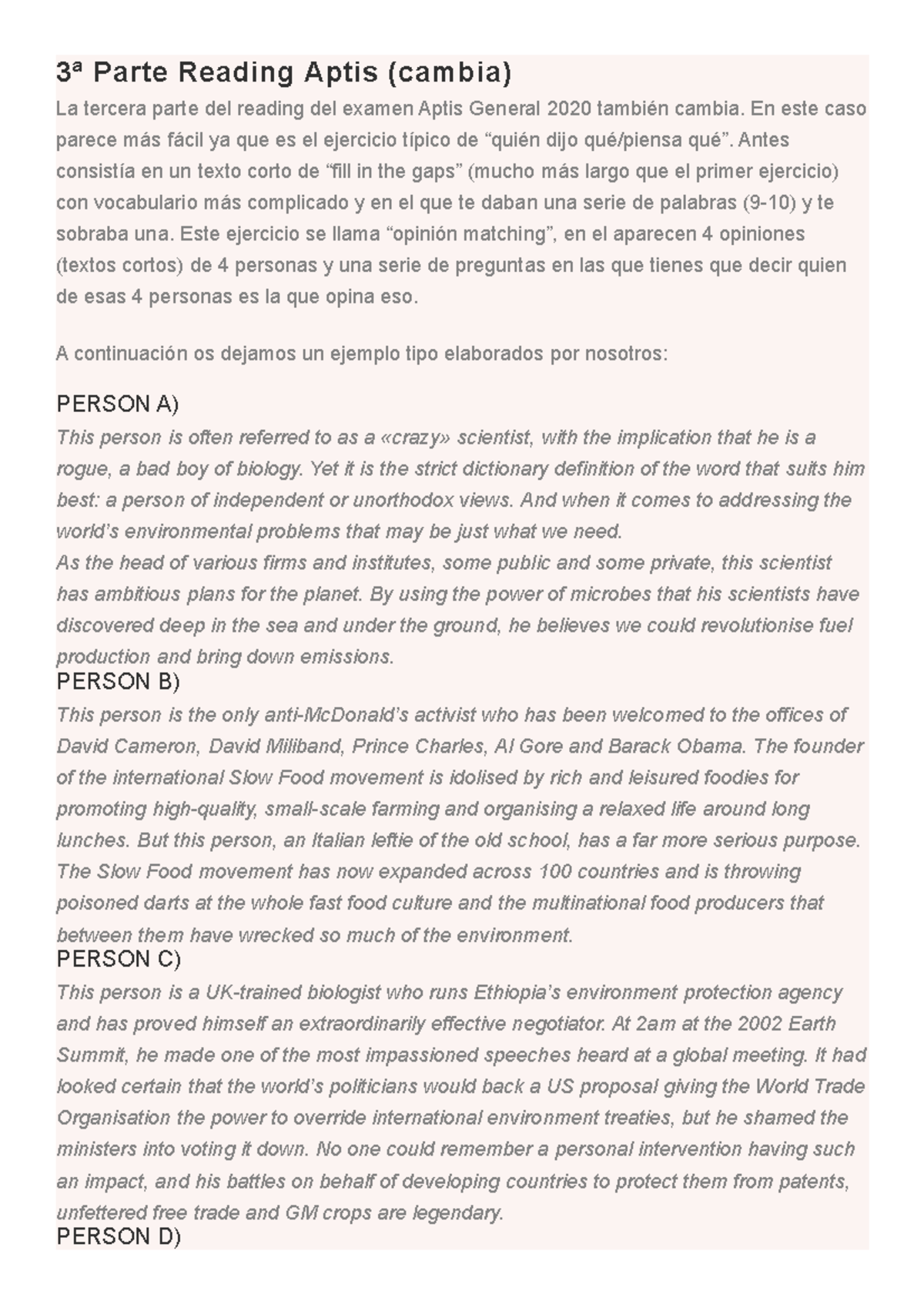 3ª Parte Reading Aptis - En este caso parece más fácil ya que es el ...