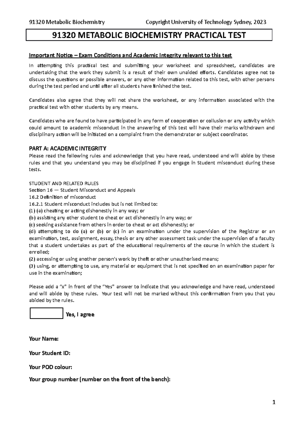 91320 Prac Test Autumn - 91320 METABOLIC BIOCHEMISTRY PRACTICAL TEST ...
