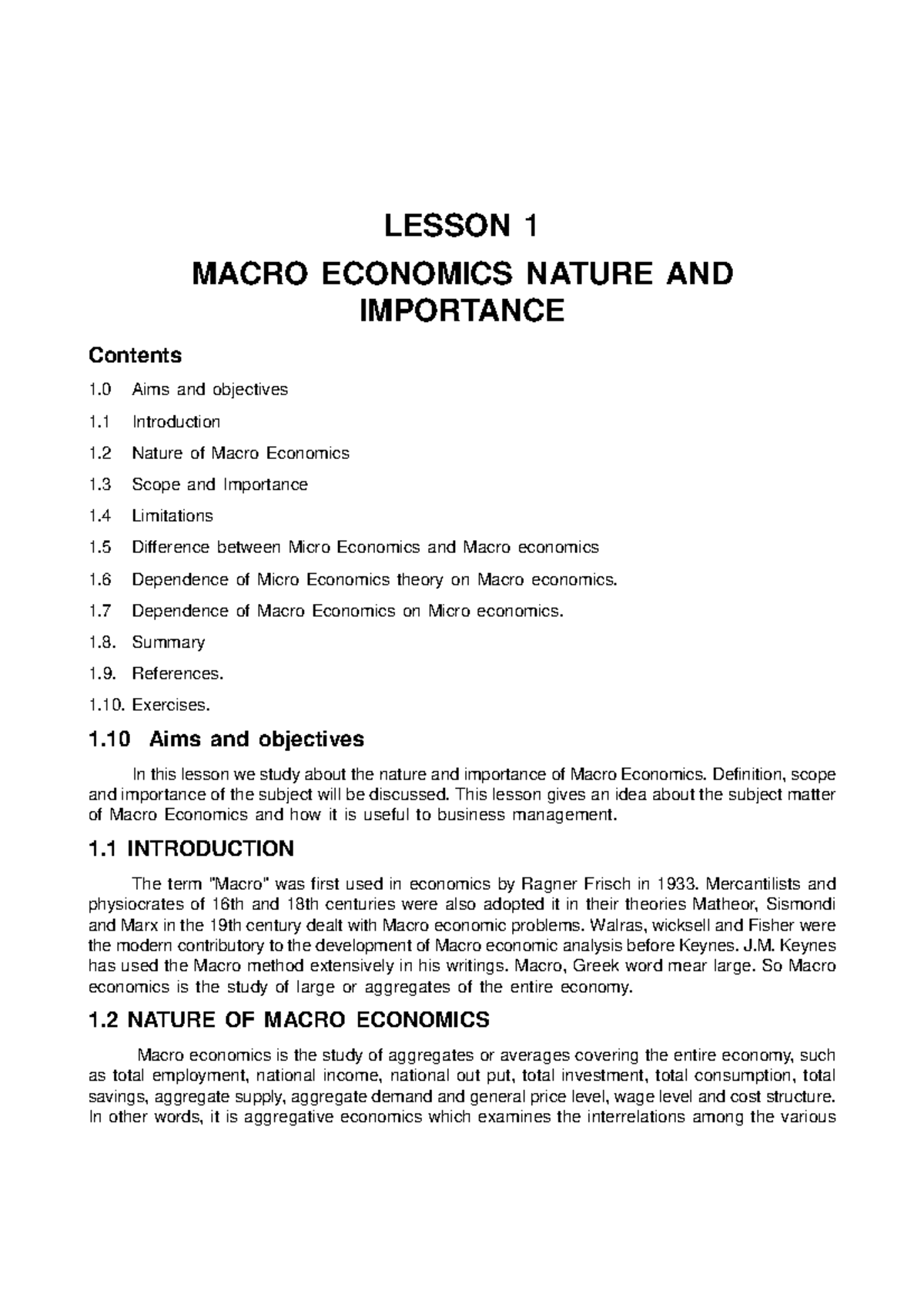 DBME21 Macro Economics (1) syba - LESSON 1 MACRO ECONOMICS NATURE AND ...
