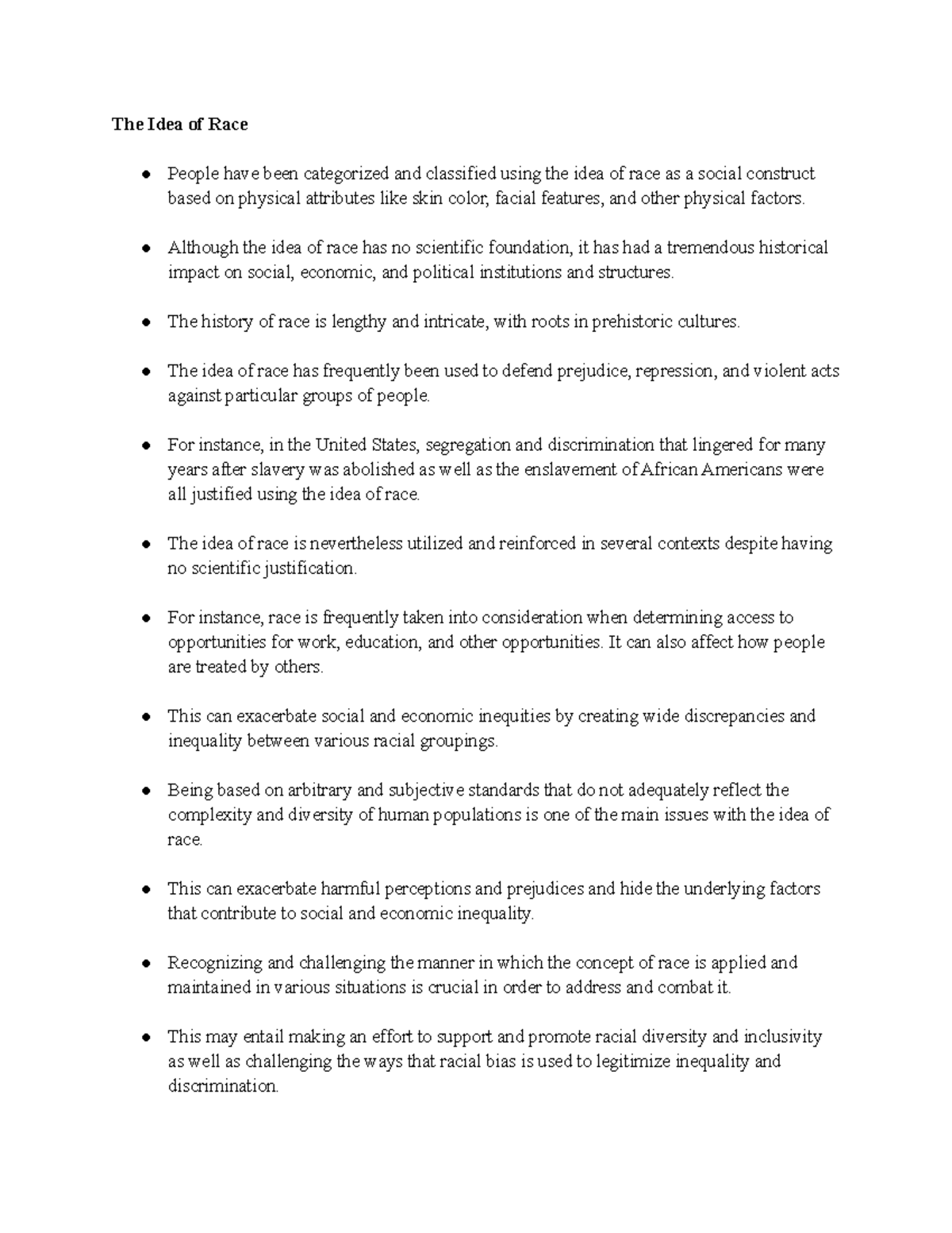 The Idea of Race - lecture notes on The Idea of Race - The Idea of Race ...
