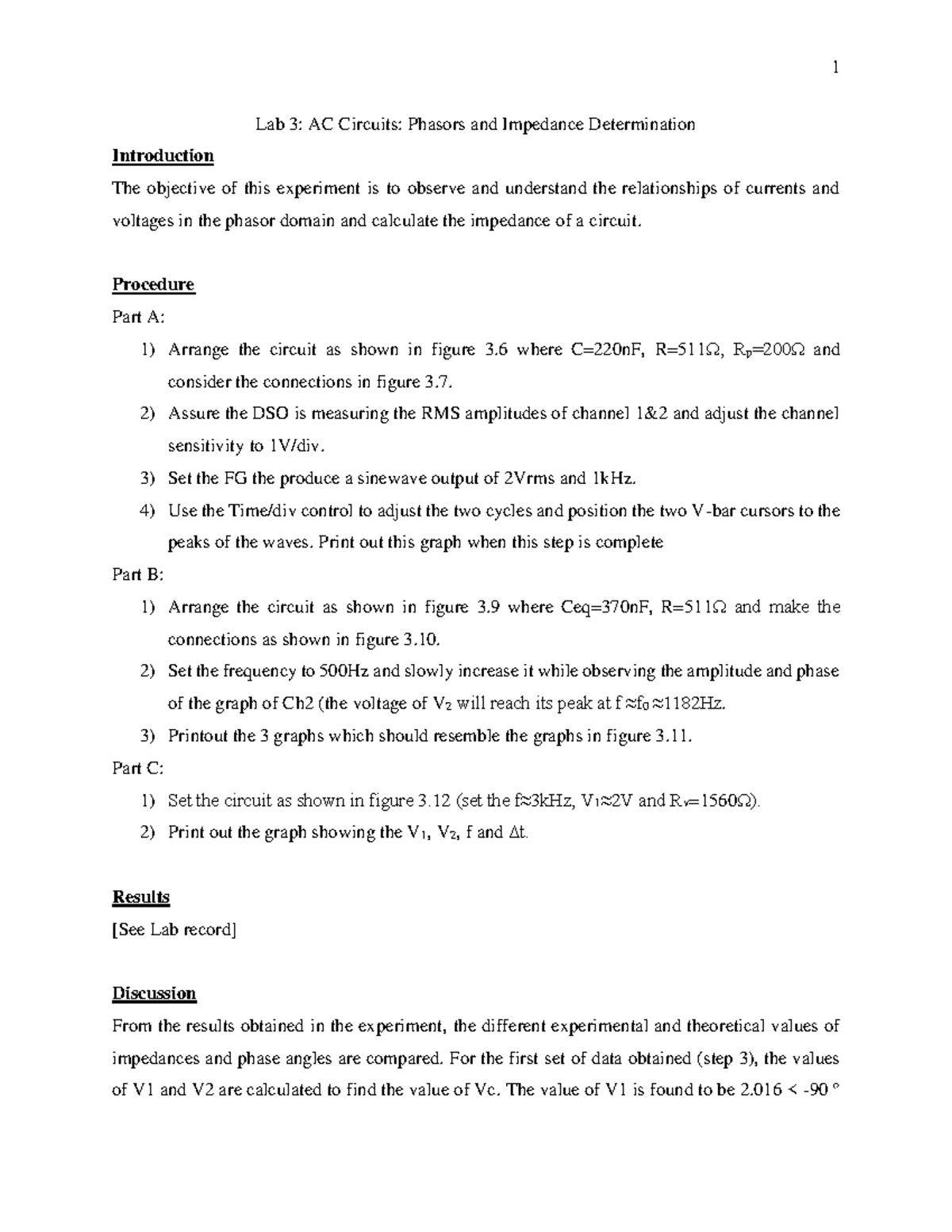 Elec 275 lab 3 stu - lab 3 - 1 Lab 3: AC Circuits: Phasors and ...