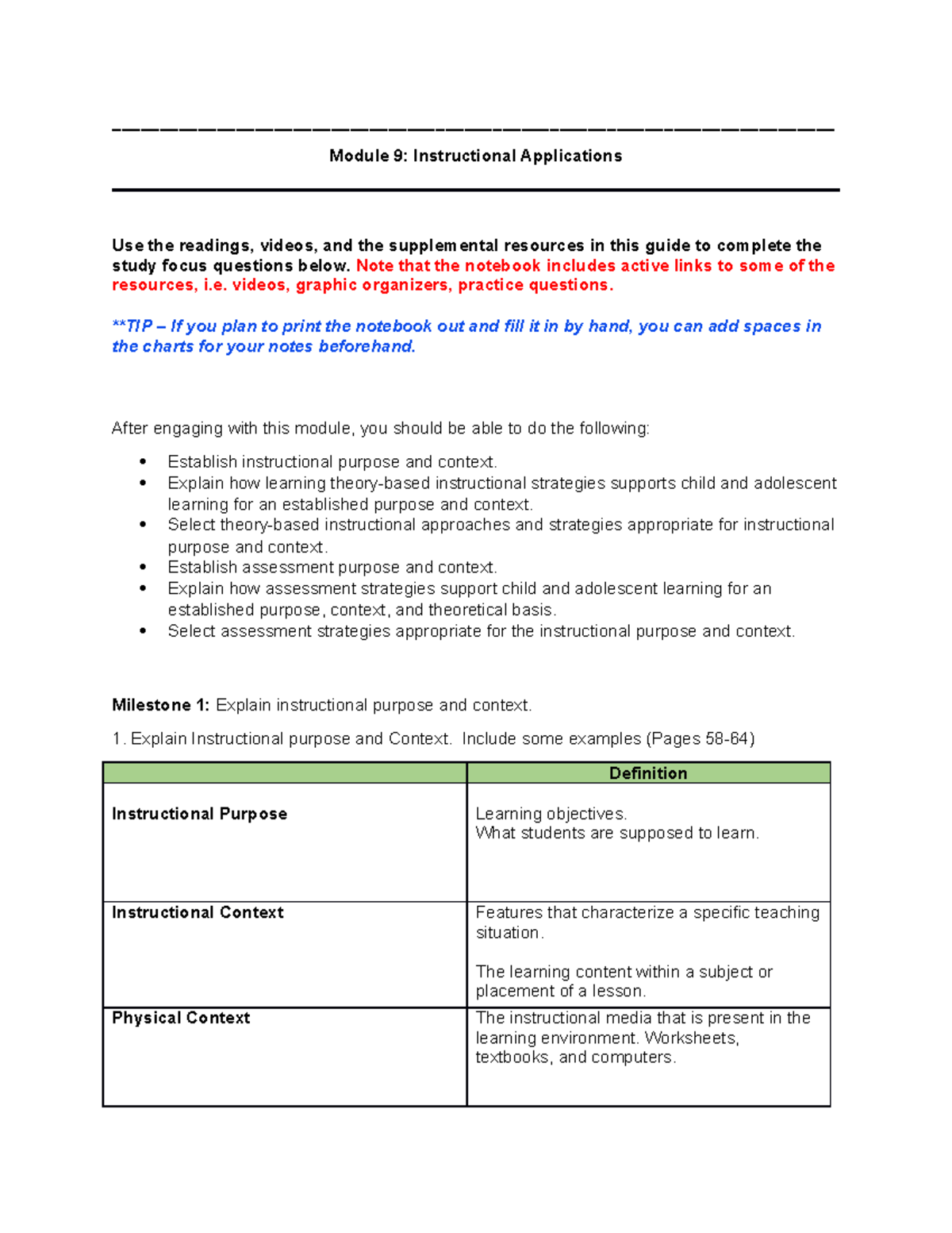 Module 9 Notebook notes for section 1 - Module 9: Instructional ...