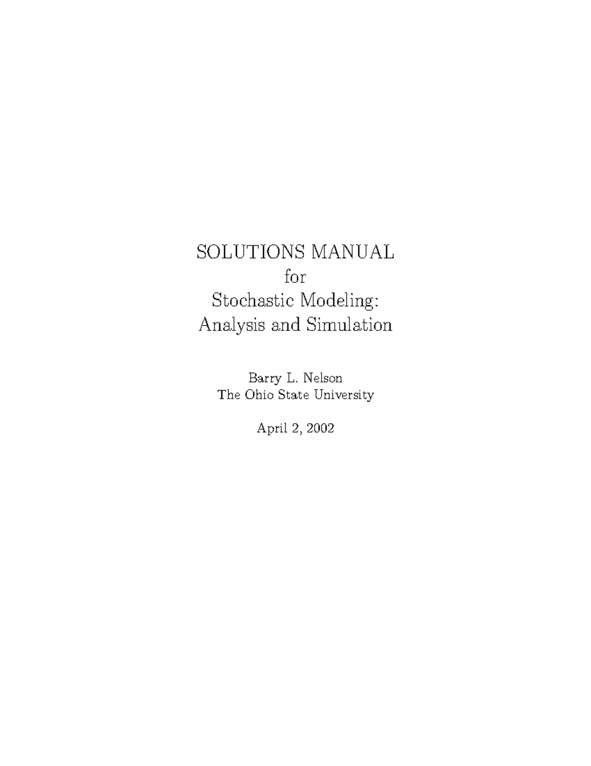 Stochastic Modeling Analysis And Simulation Solutions Manual For
