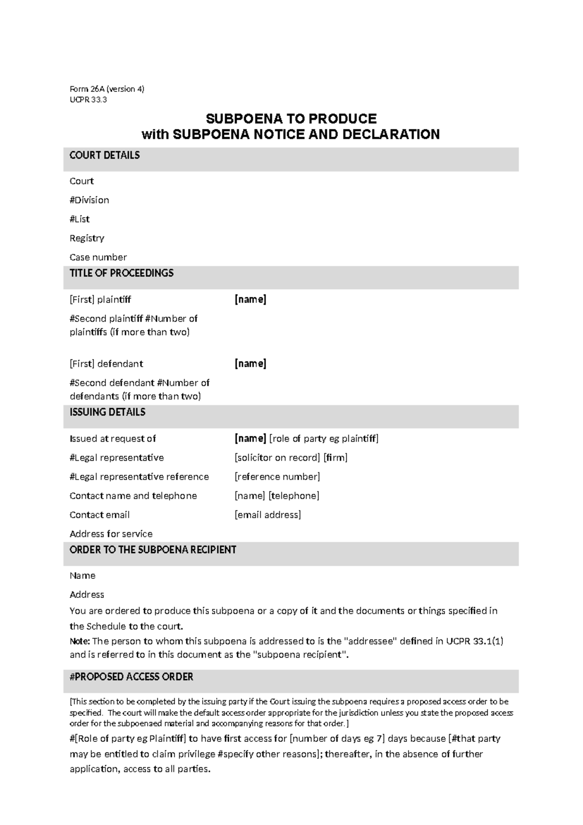 Ucpr form 26a v4 - practice form - Form 26A (version 4) UCPR 33 ...