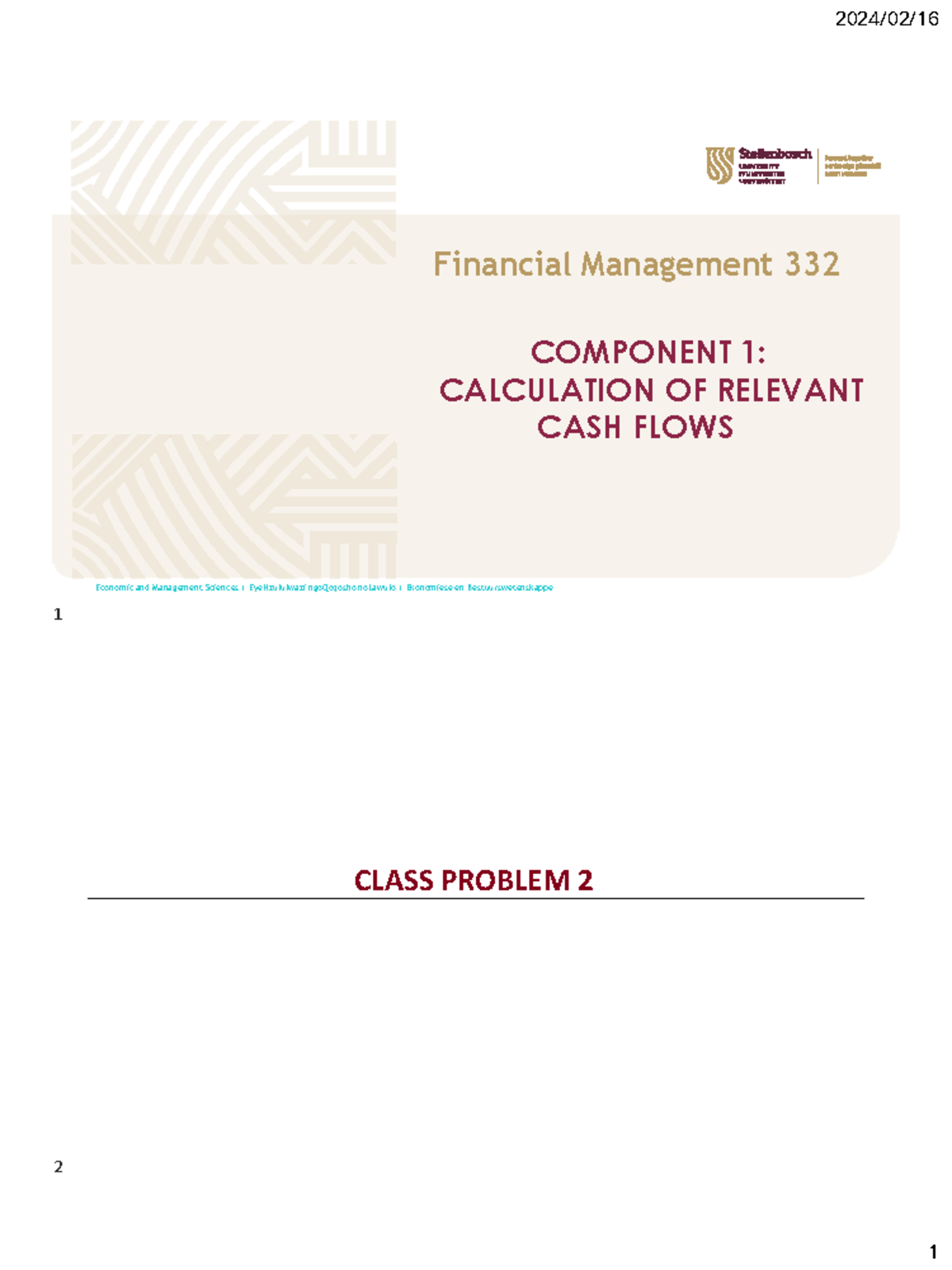 2024 FM332 CASH FLOW Problem 2 Solution - Economic and Management ...