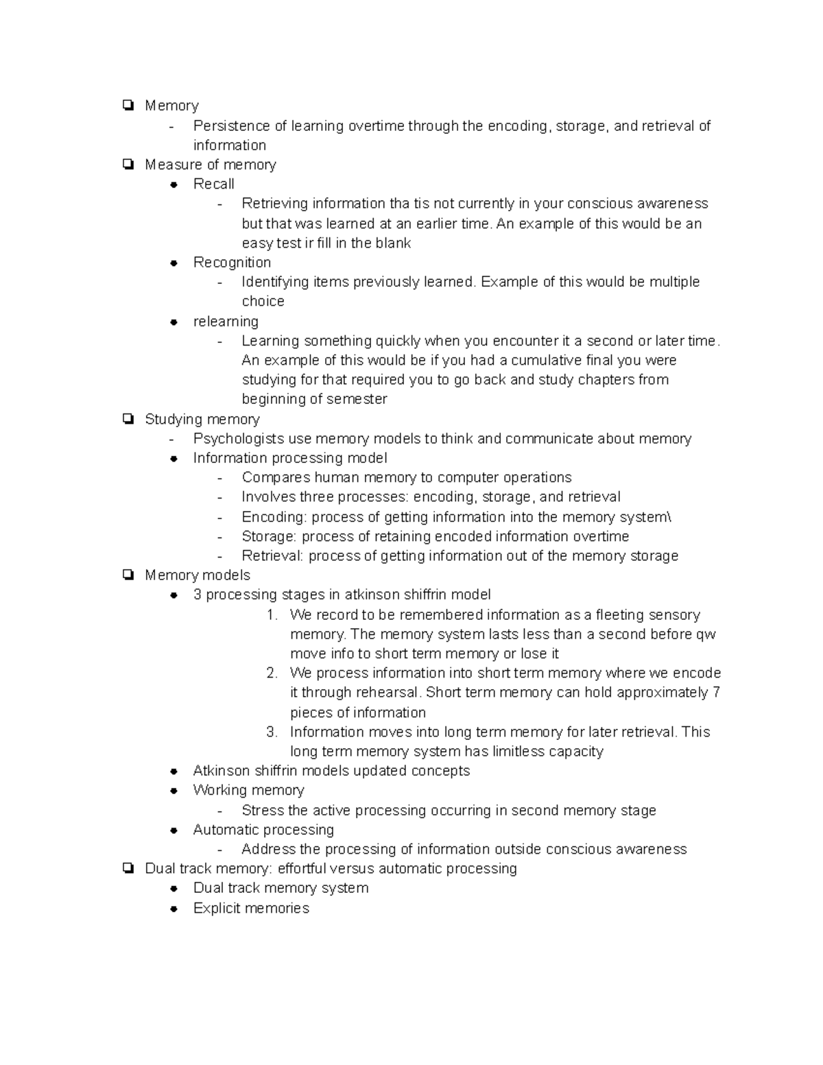 Chapter 8 Psyc - Memory - Persistence of learning overtime through the encoding, storage, and ...