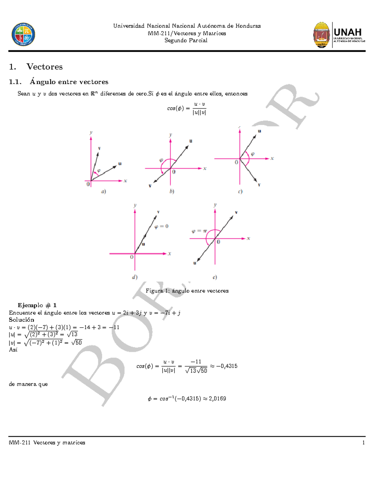 05 - Notas de Vectores - Borrador MM-211/Vectores y Matrices Segundo Parcial 1. Vectores 1 ...