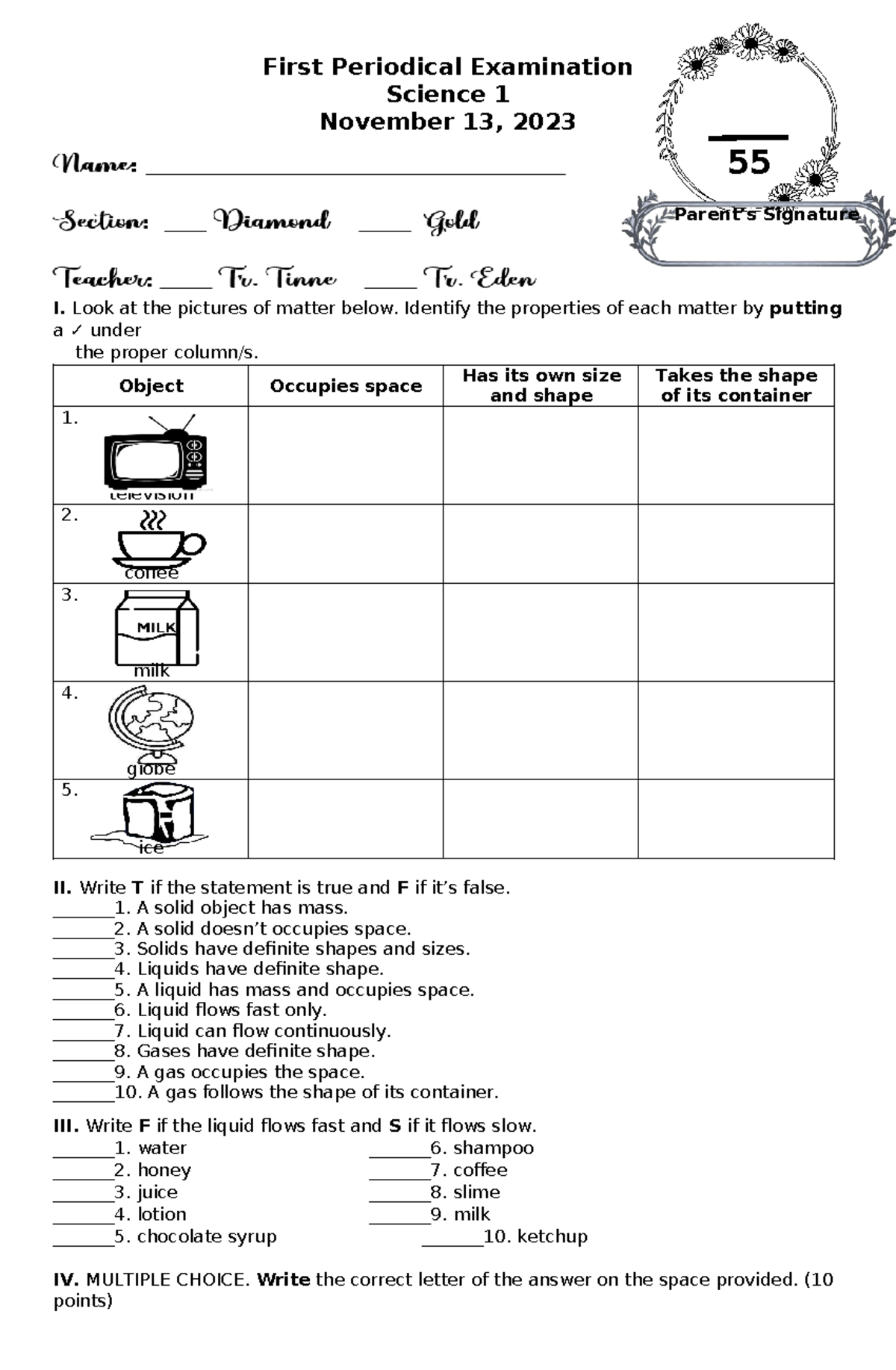 First Periodical Examination (Science 1) - First Periodical Examination ...
