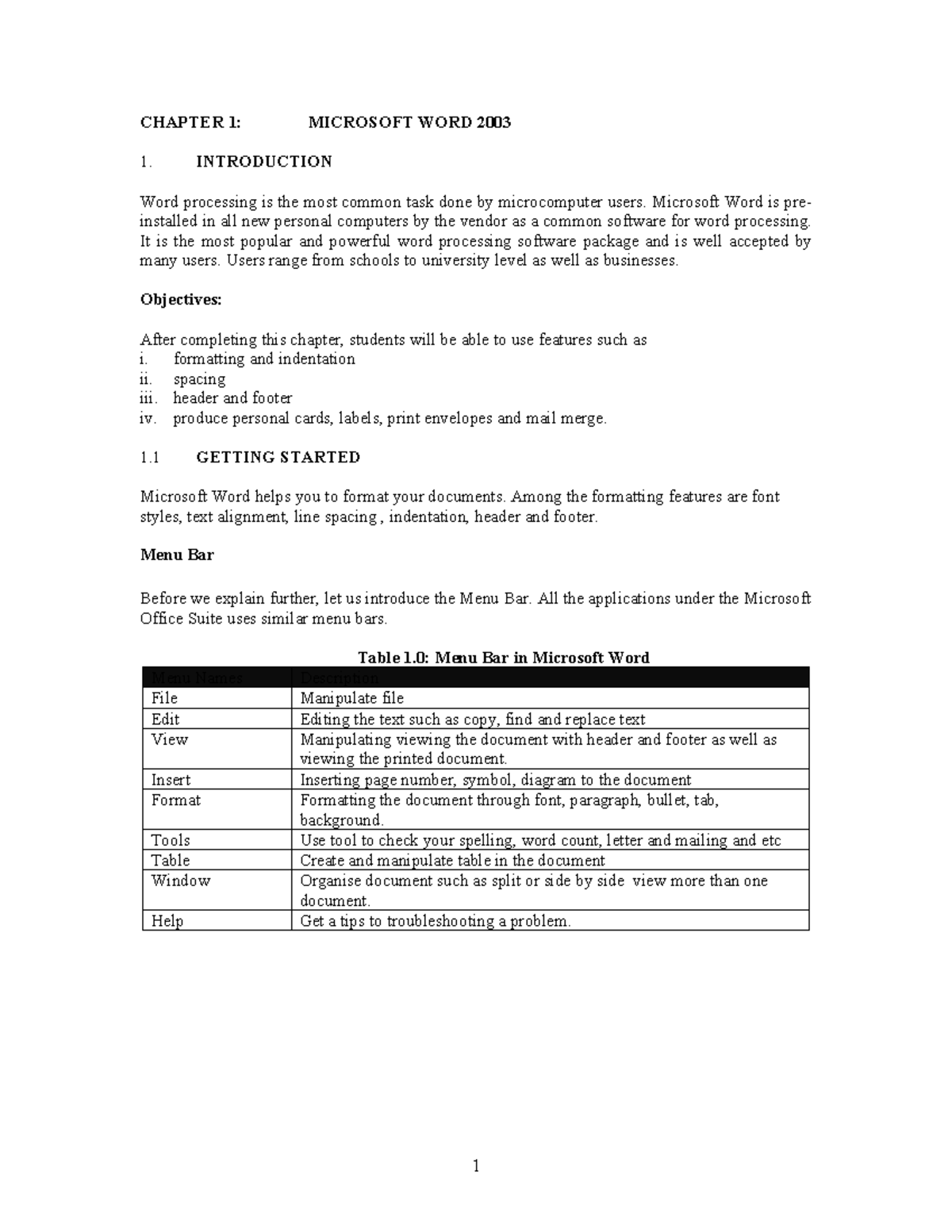 Lab Manual (Old version) - CHAPTER 1: MICROSOFT WORD 2003 1 ...