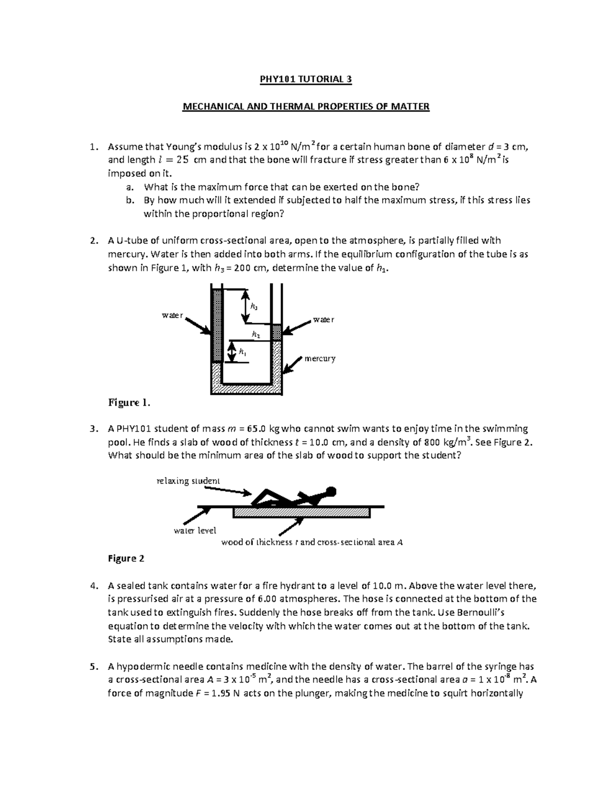 Phy tutorial 3 - PHY101 TUTORIAL 3 MECHANICAL AND THERMAL PROPERTIES OF ...