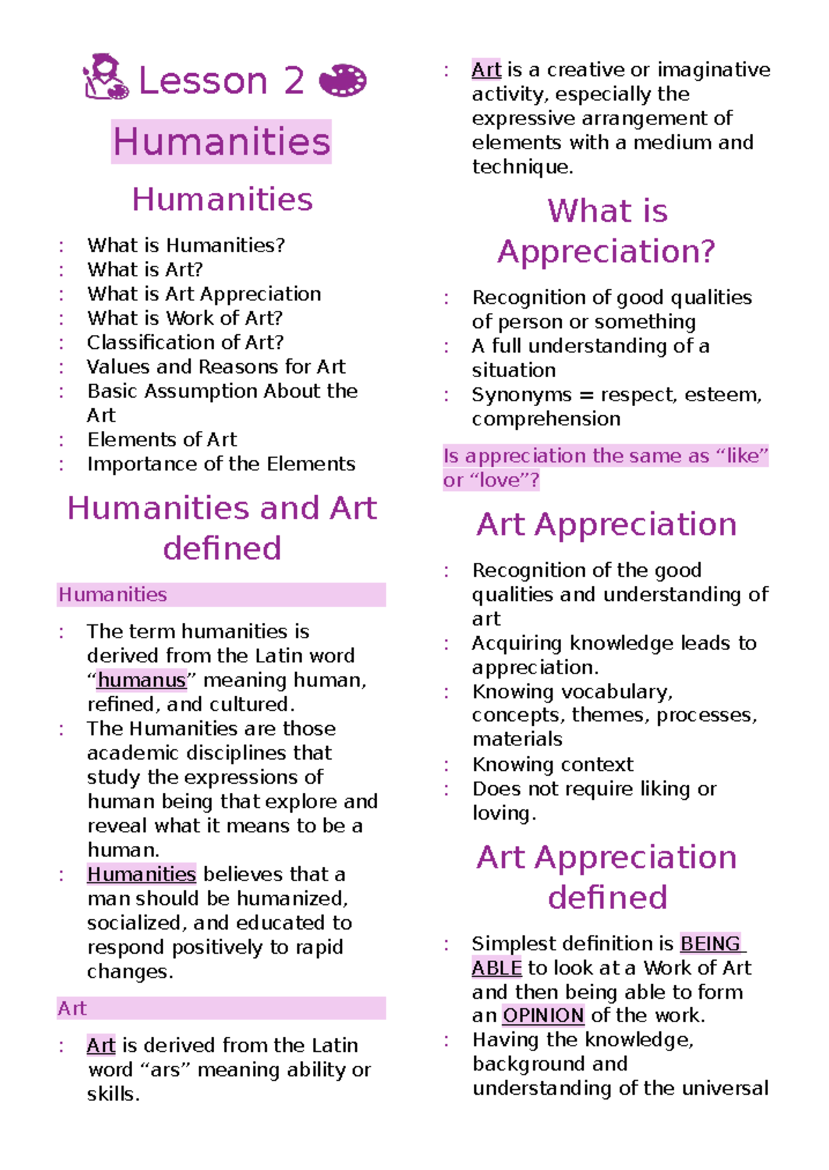 Lesson 2 - Humanities - Lecture Notes from 1st year - Lesson 2 ...