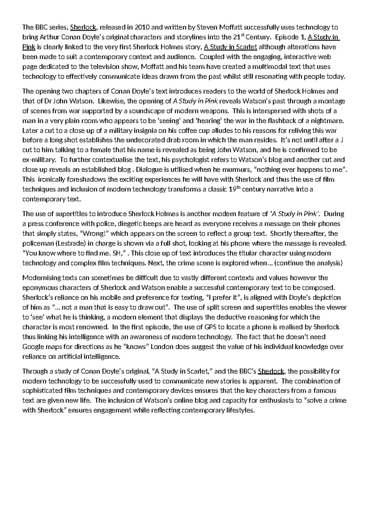 Sherlock and a Study in Pink essay - The BBC series, Sherlock, released ...