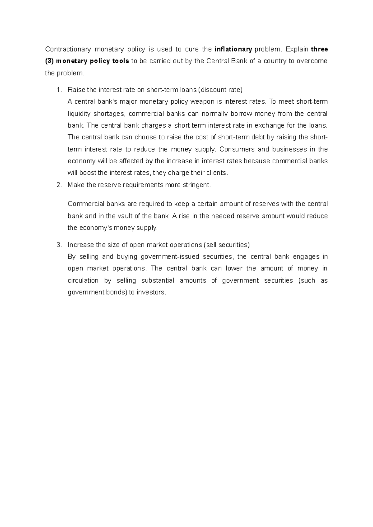 Tutorial Chapter 6 Monetary Policy - Contractionary monetary policy is ...