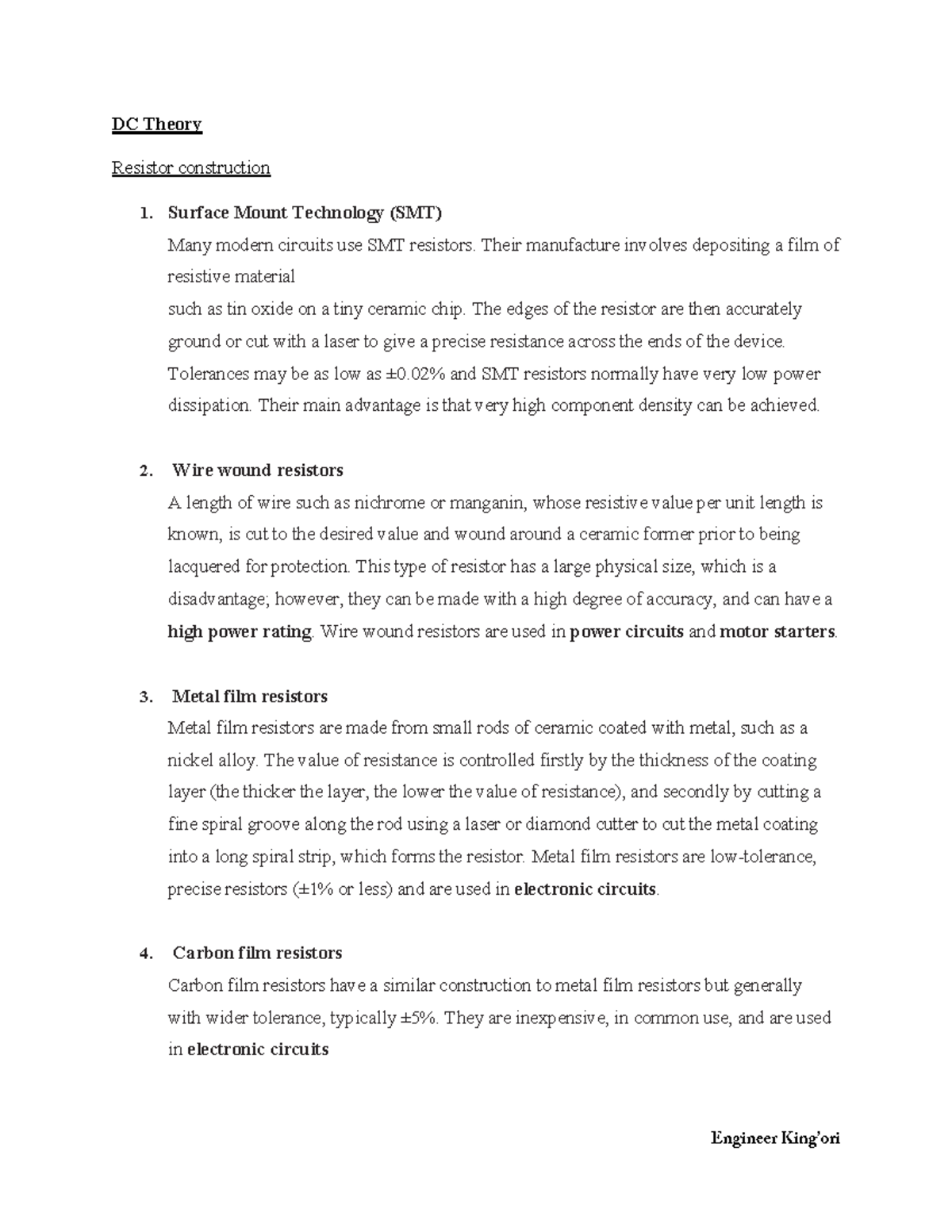 Dc - notes - DC Theory Resistor construction 1. Surface Mount ...