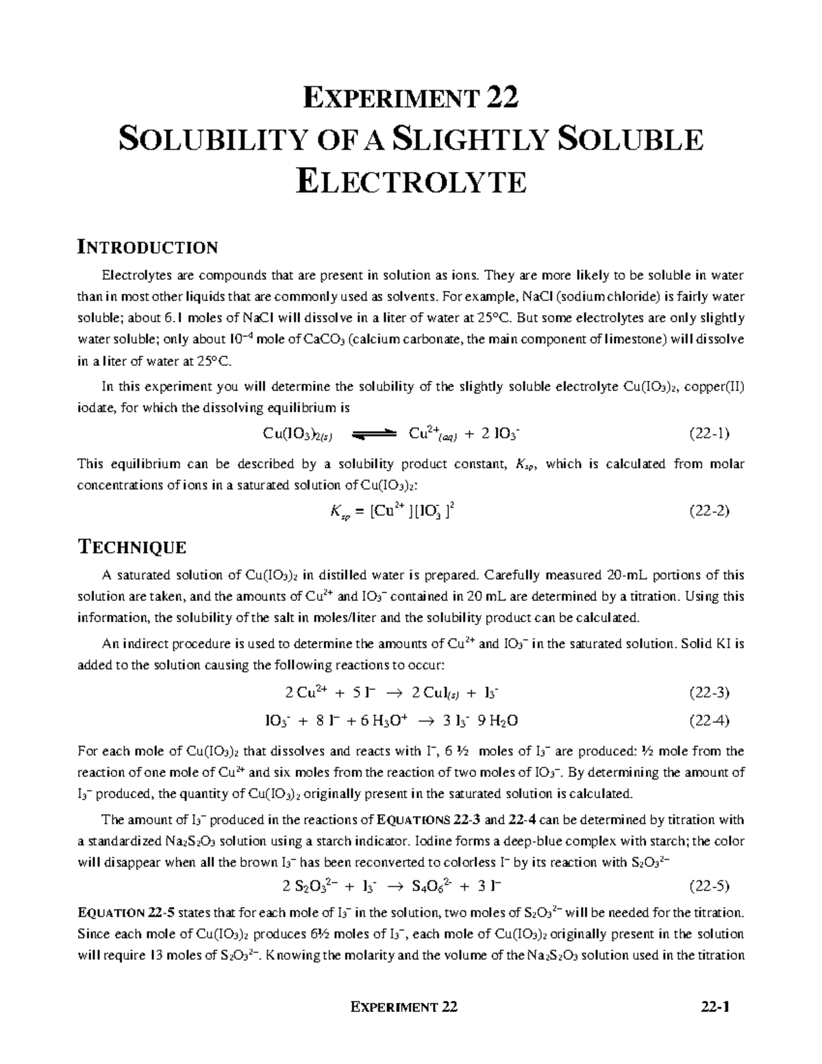 Uof C GL22Spring 2020 Lab - EXPERIMENT 22 SOLUBILITY OF A SLIGHTLY ...