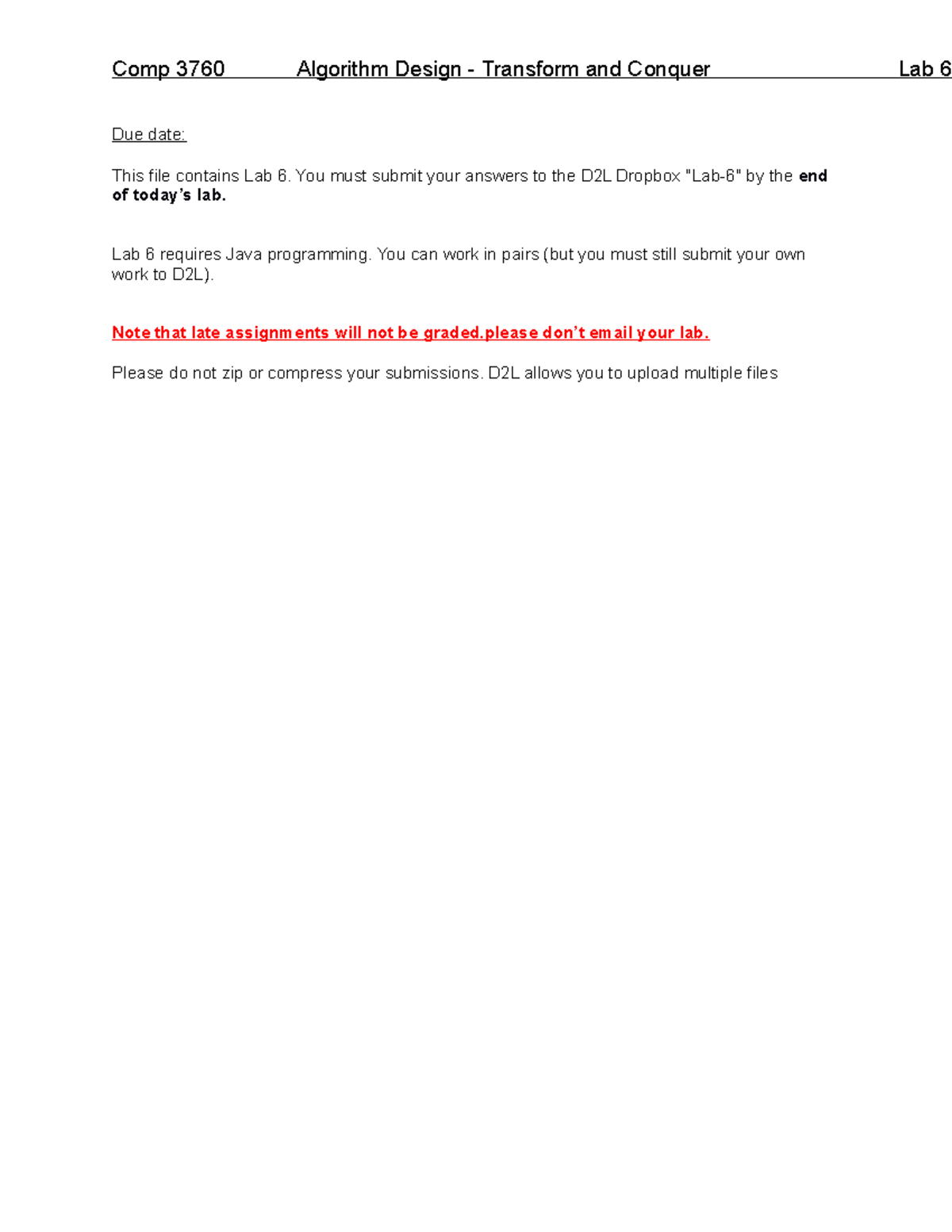 Comp3760-lab6-v2 - Lab 6 Questions with Answers - Due date: This file ...