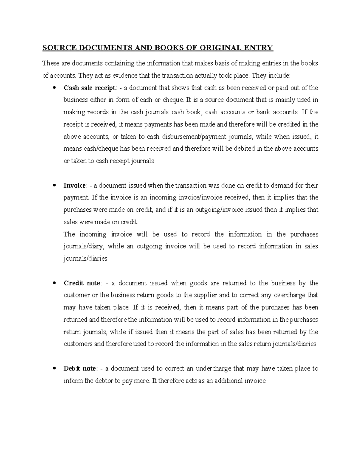 Source Documents AND Books OF Original Entry - SOURCE DOCUMENTS AND ...