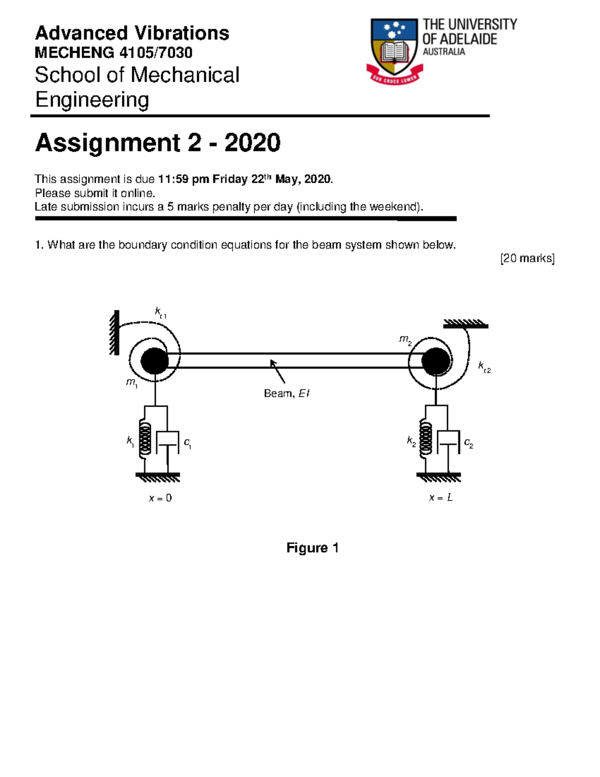 Assignment 2-2020 - Advanced Vibrations MECHENG 4105/ School of Mechanical Engineering ...