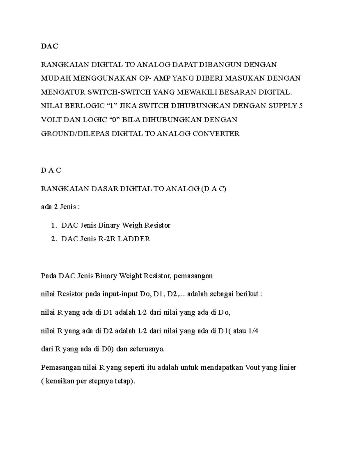 Penjelasan DAC - DAC RANGKAIAN DIGITAL TO ANALOG DAPAT DIBANGUN DENGAN ...