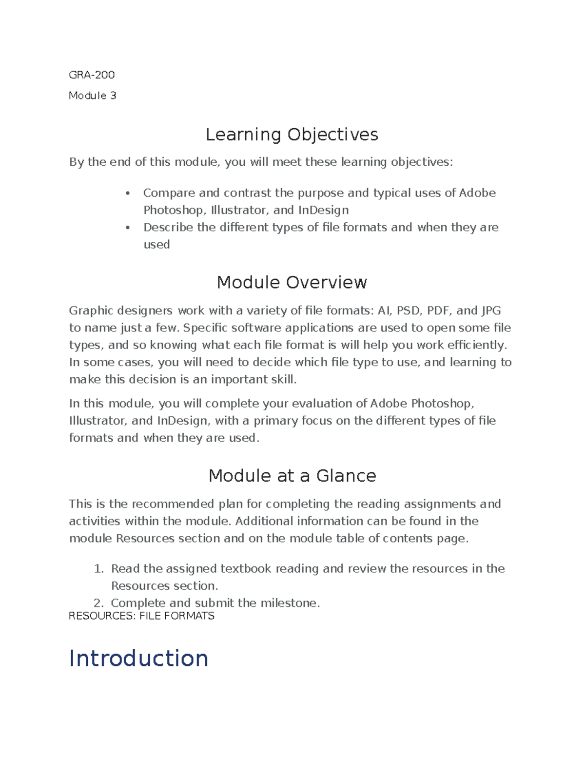 Notes - GRA- Module 3 Learning Objectives By the end of this module ...