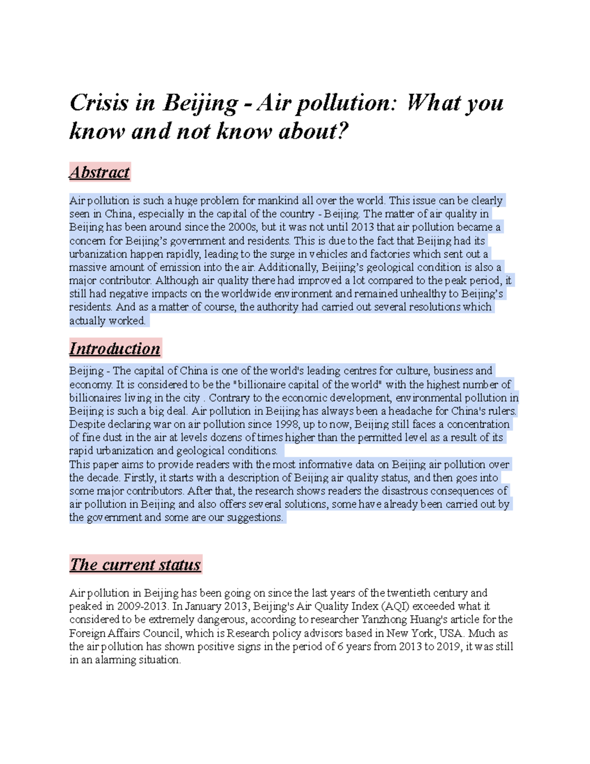 Research on Beijing air pollution - Crisis in Beijing - Air pollution ...