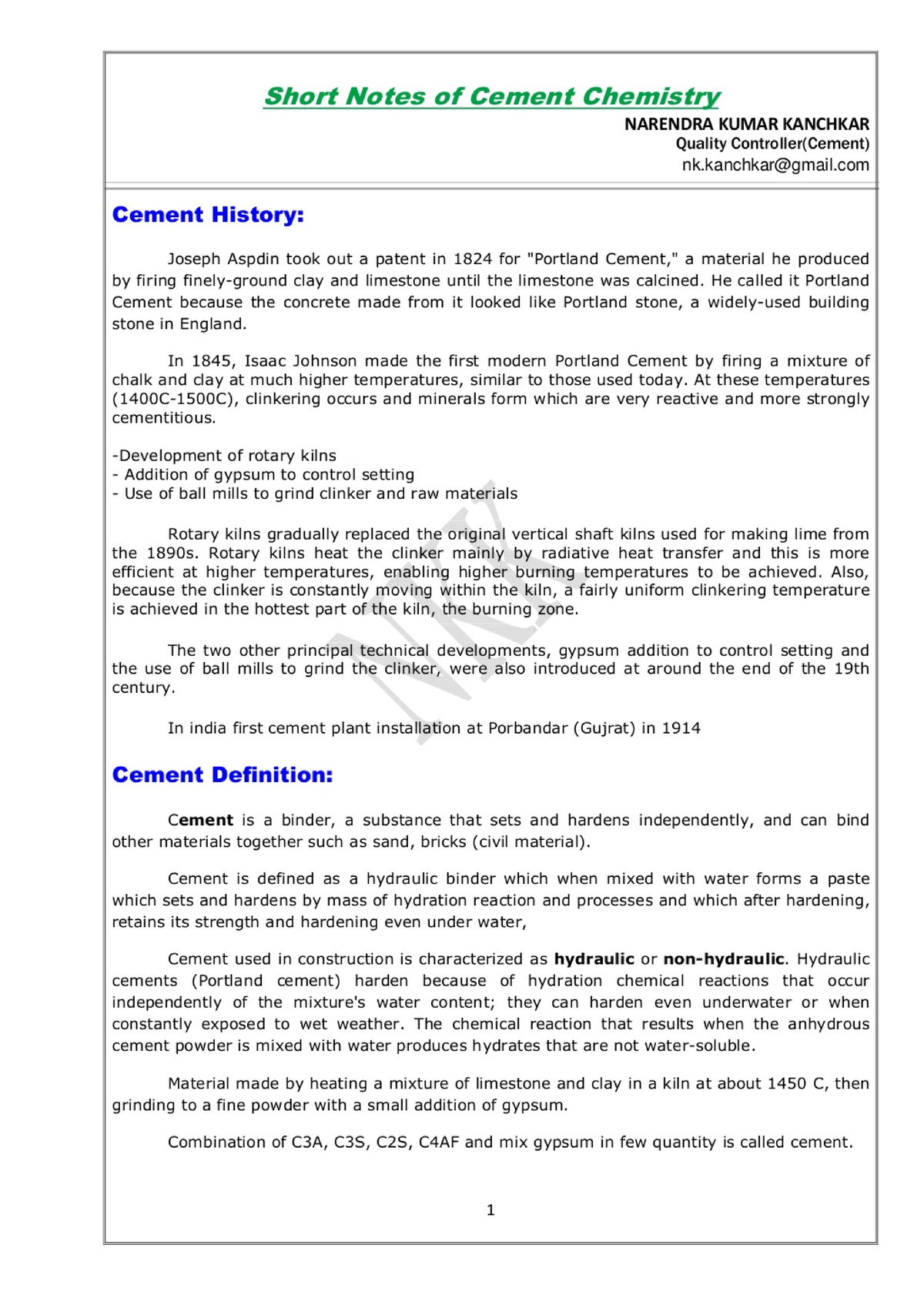 Cement-testing - Content - Short Notes of Cement Chemistry NARENDRA ...