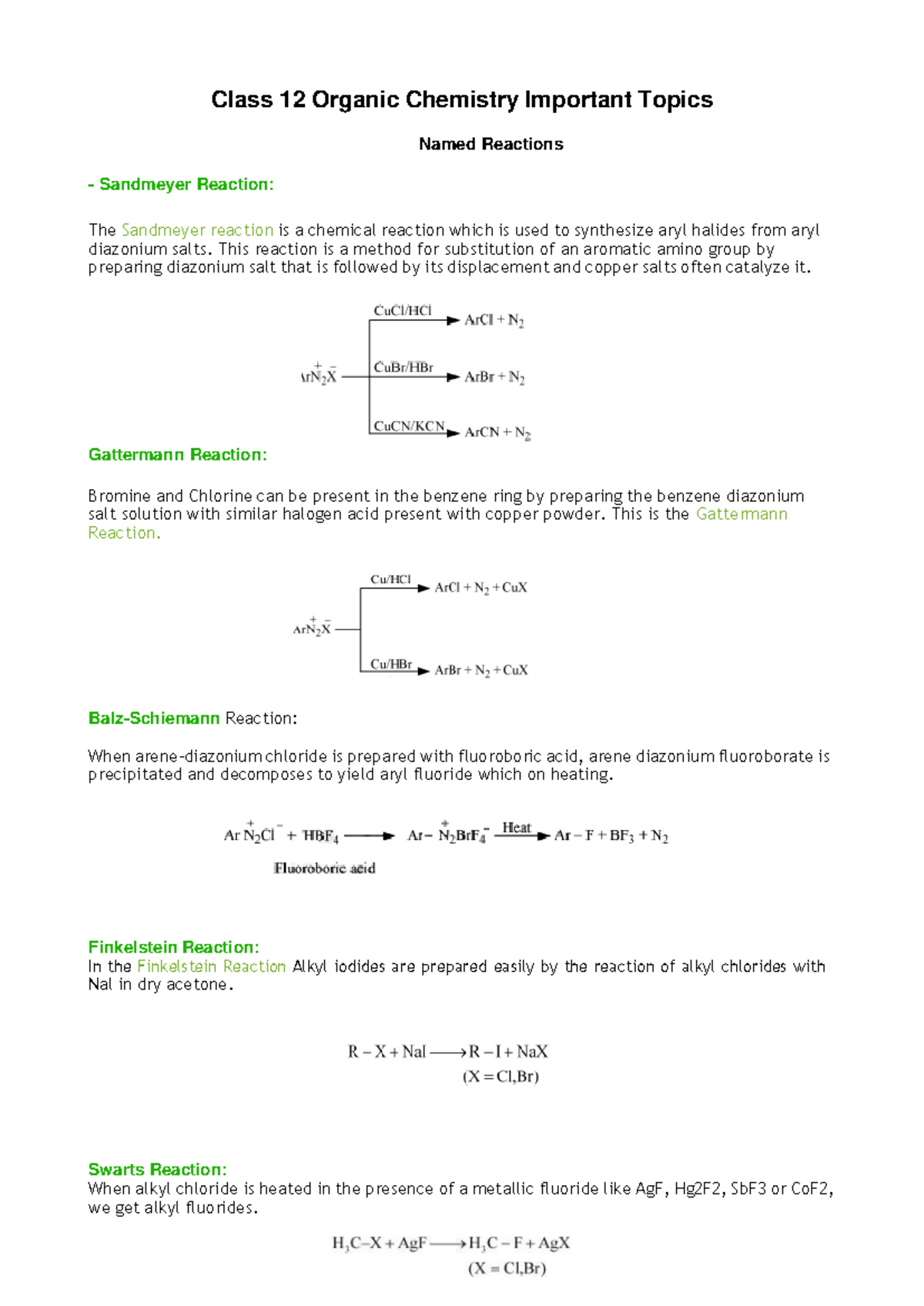 1. Naming Reaction - Class 12 Organic Chemistry Important Topics Named ...