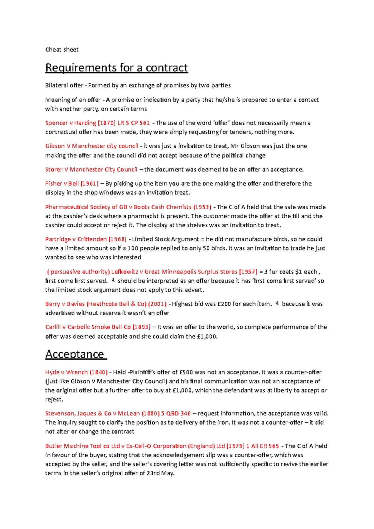 Cheat sheet - A list of 10 topics. - Cheat sheet Requirements for a ...