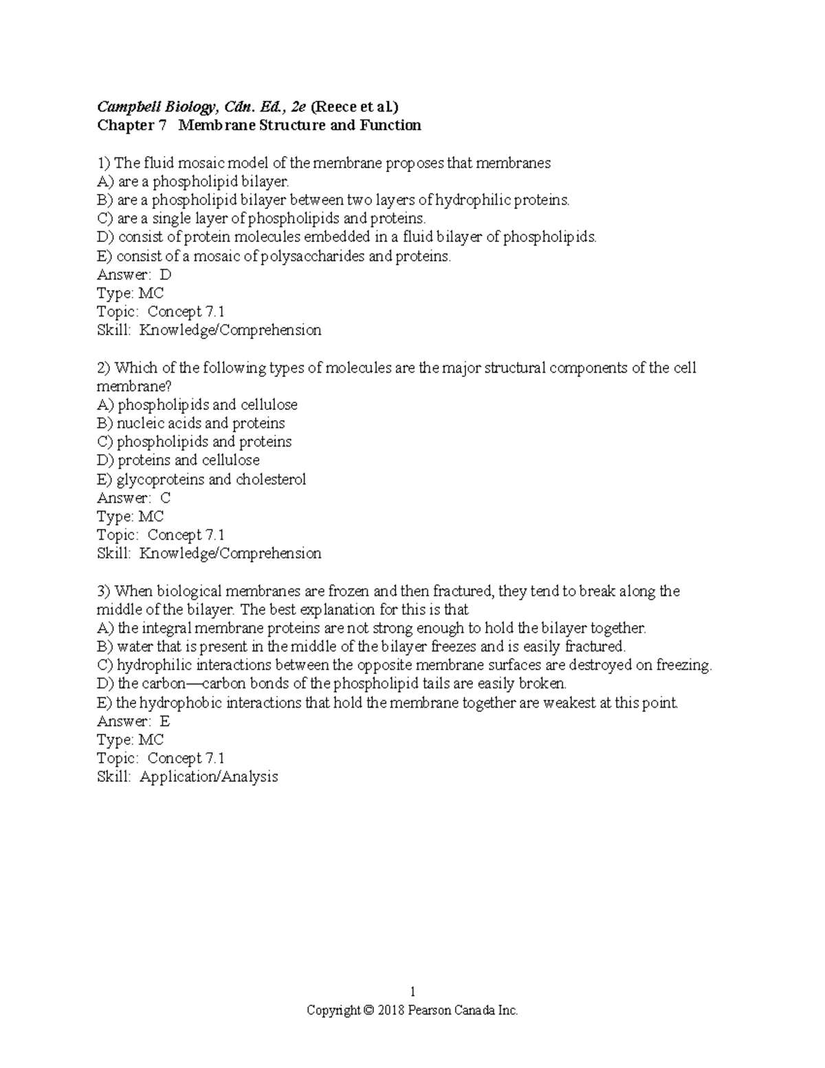 Chapter 7 Test Bank 1 Campbell Biology Cdn Ed 2e Reece Et Al