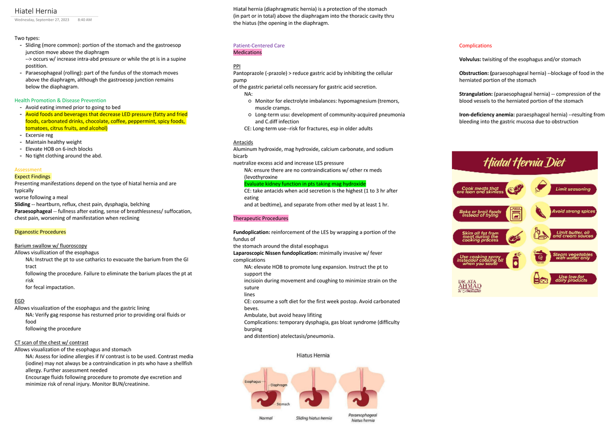 Hiatel Hernia - NUR 2260 - Studocu
