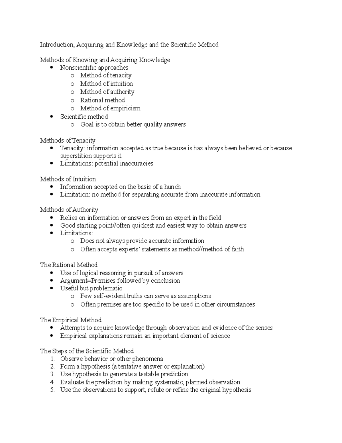 Chapter 1 Introduction, Acquiring Knowledge, and the Scientific Method ...