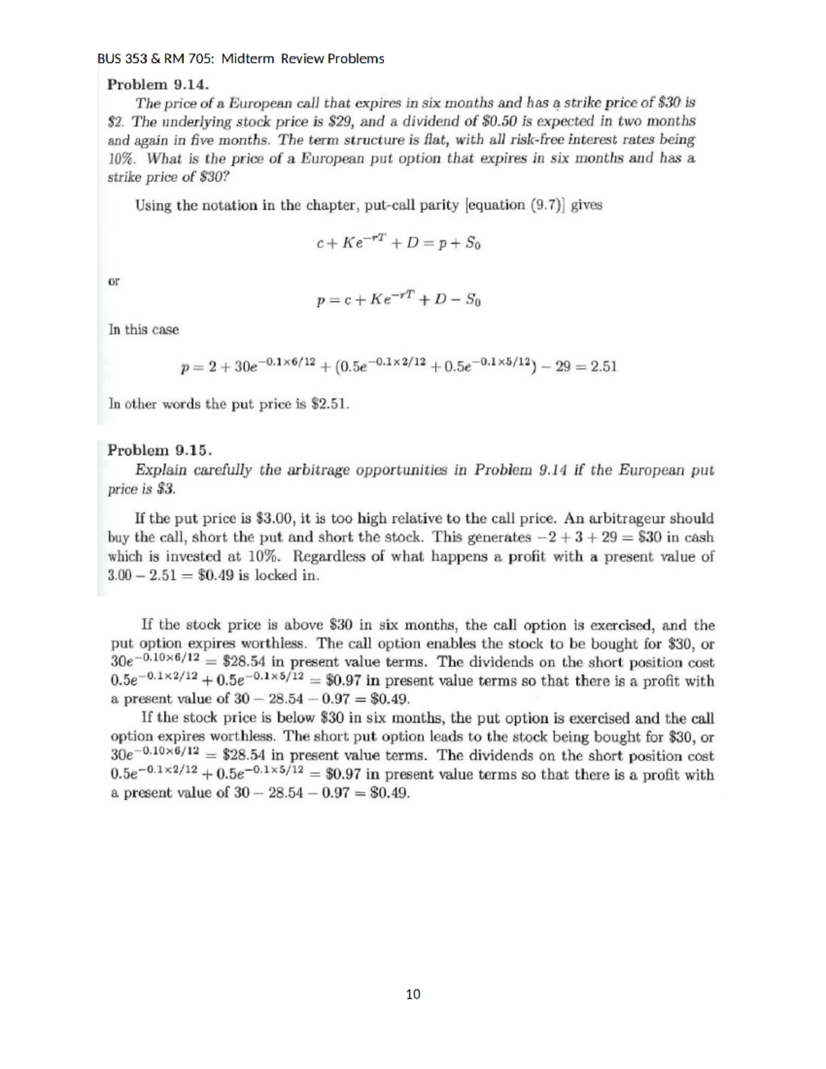 BUS 353 & RM 705 Midterm Review Problems 10 - Humanities Social Sciences - Studocu