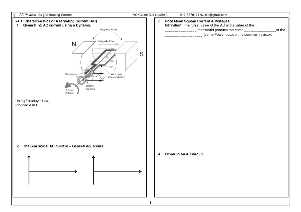 A2 24 Alternating Current - 24: Characteristics of Alternating Current ...