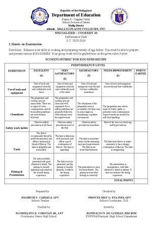 Grade 11 TVL Pandesal Rubrics - Republic of the Philippines Department ...