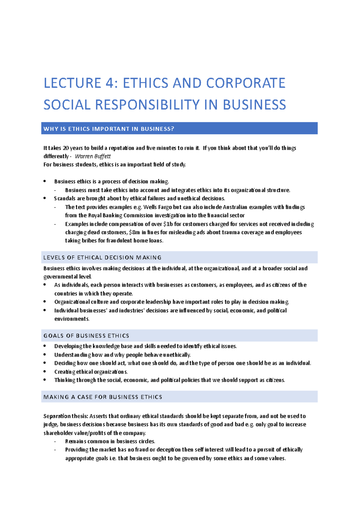Lecture 4- Ethics AND Corporate Social Responsibility IN Business ...