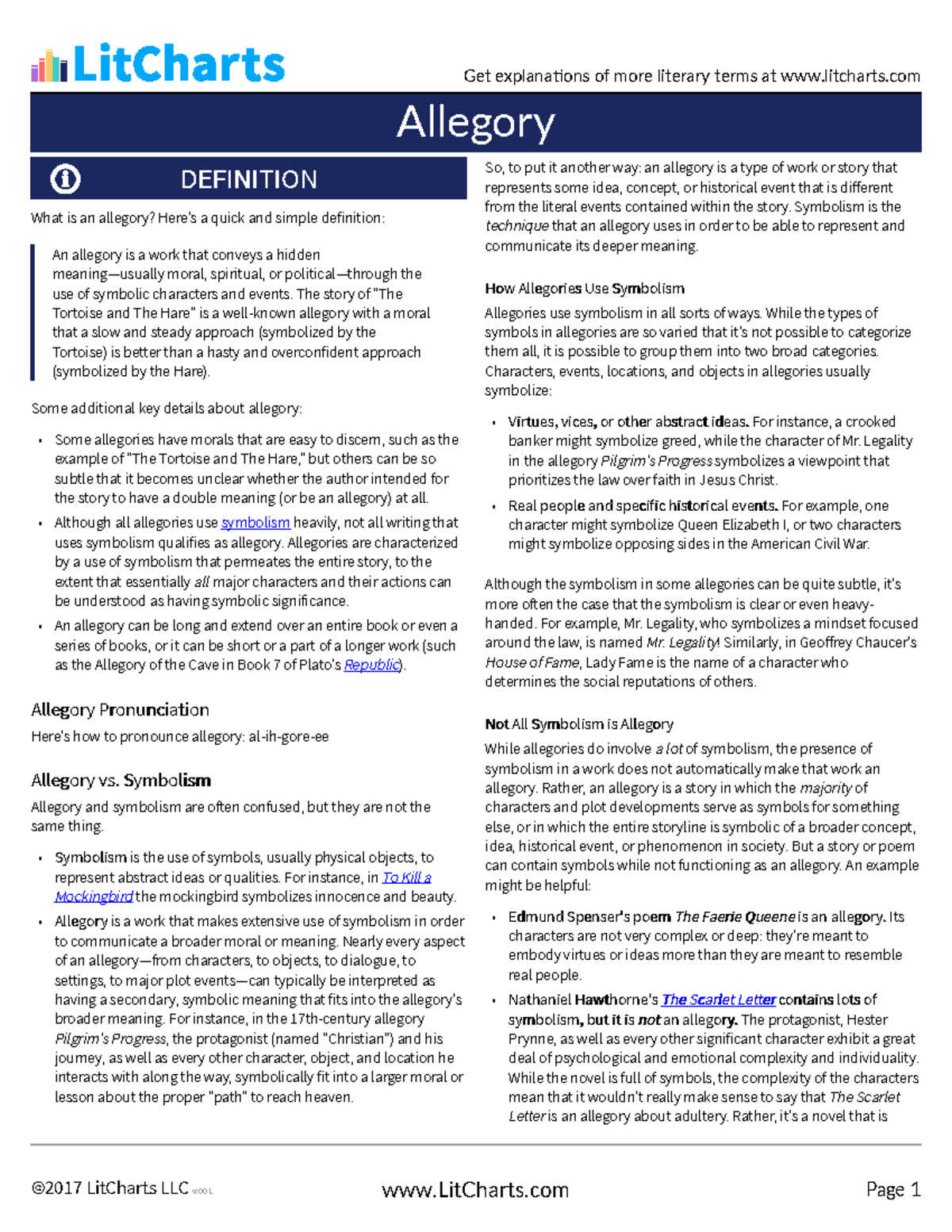 Allegory-Lit Chart - cheat sheet - Allegory What is an allegory? Here’s ...