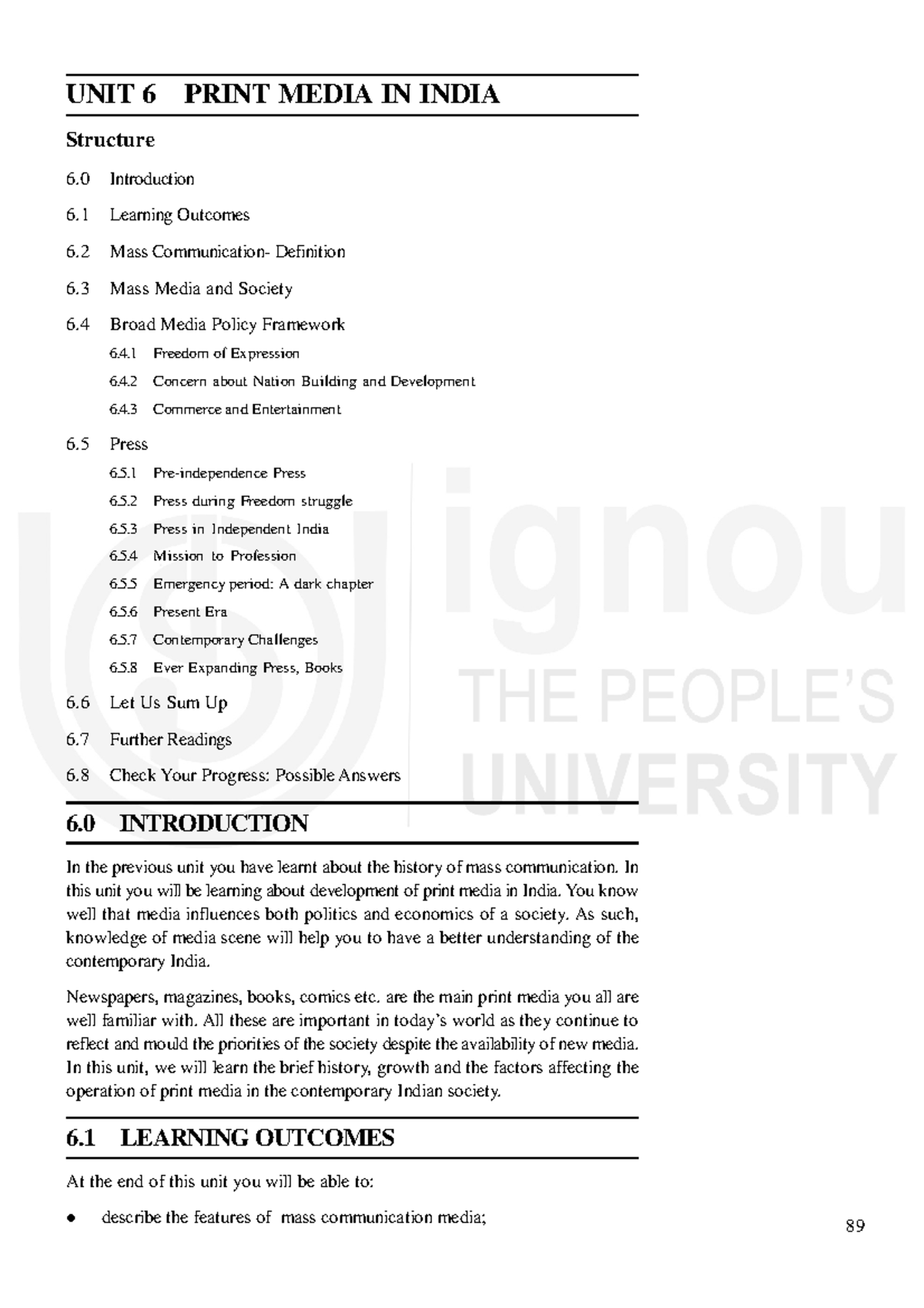 Unit-6 - Summary BA Honours Political Science - UNIT 6 PRINT MEDIA IN INDIA Structure 6 ...