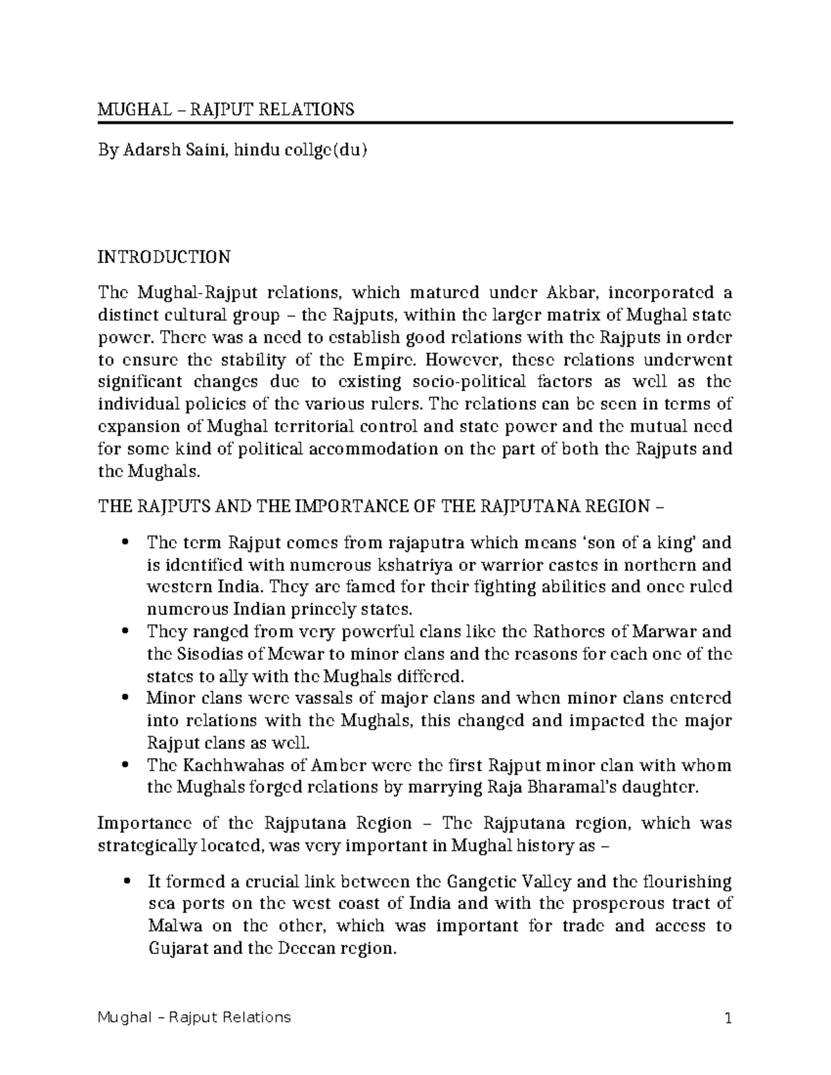 Mughal Rajput Relations - MUGHAL – RAJPUT RELATIONS By Adarsh Saini ...