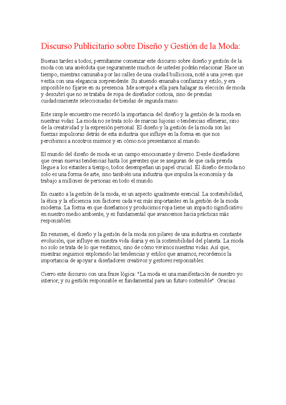 Discurso Publicitario sobre Diseño y Gestión de la Moda - Discurso ...