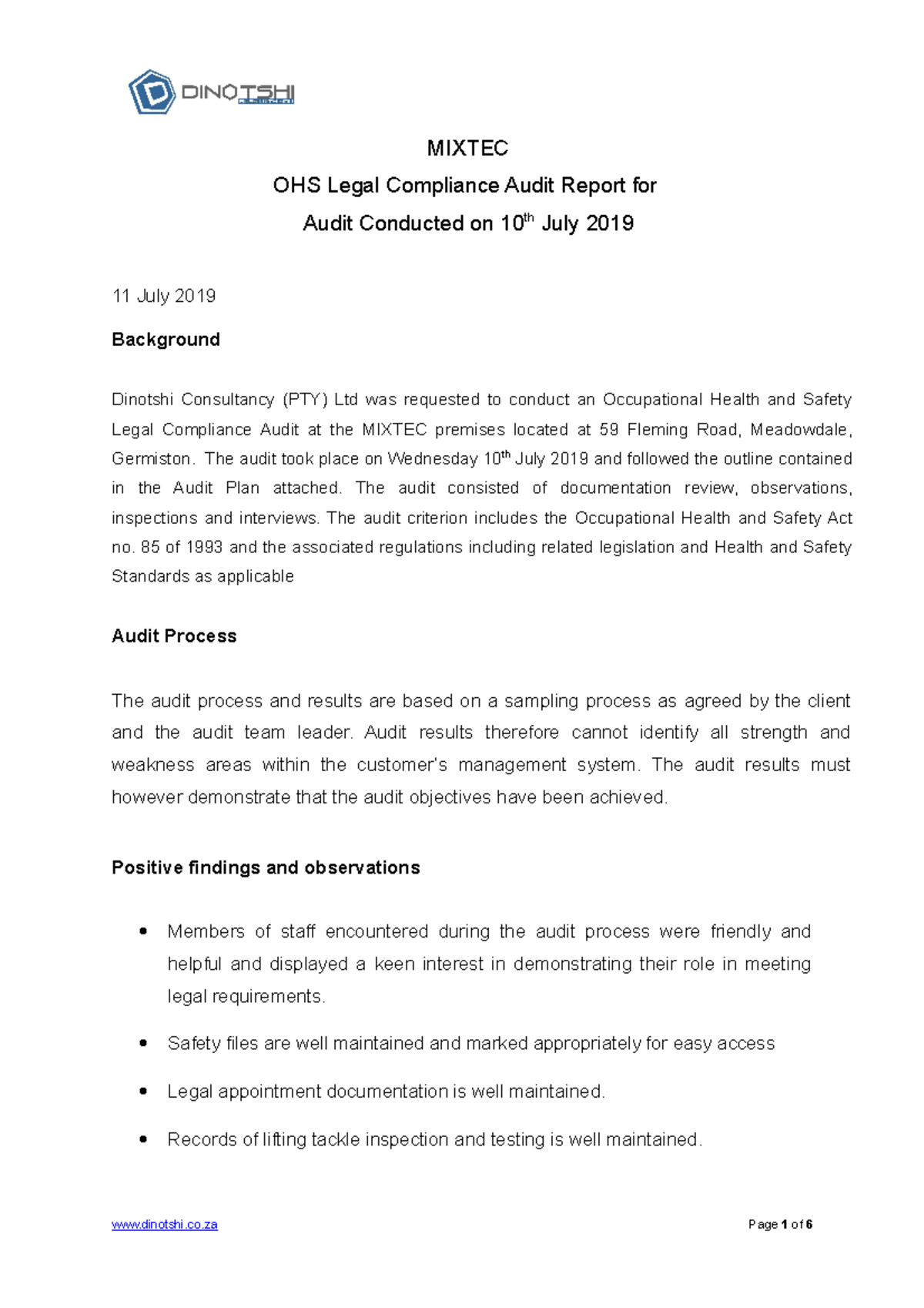 Mixtec Legal Compliance Audit Report July 2019 - MIXTEC OHS Legal ...