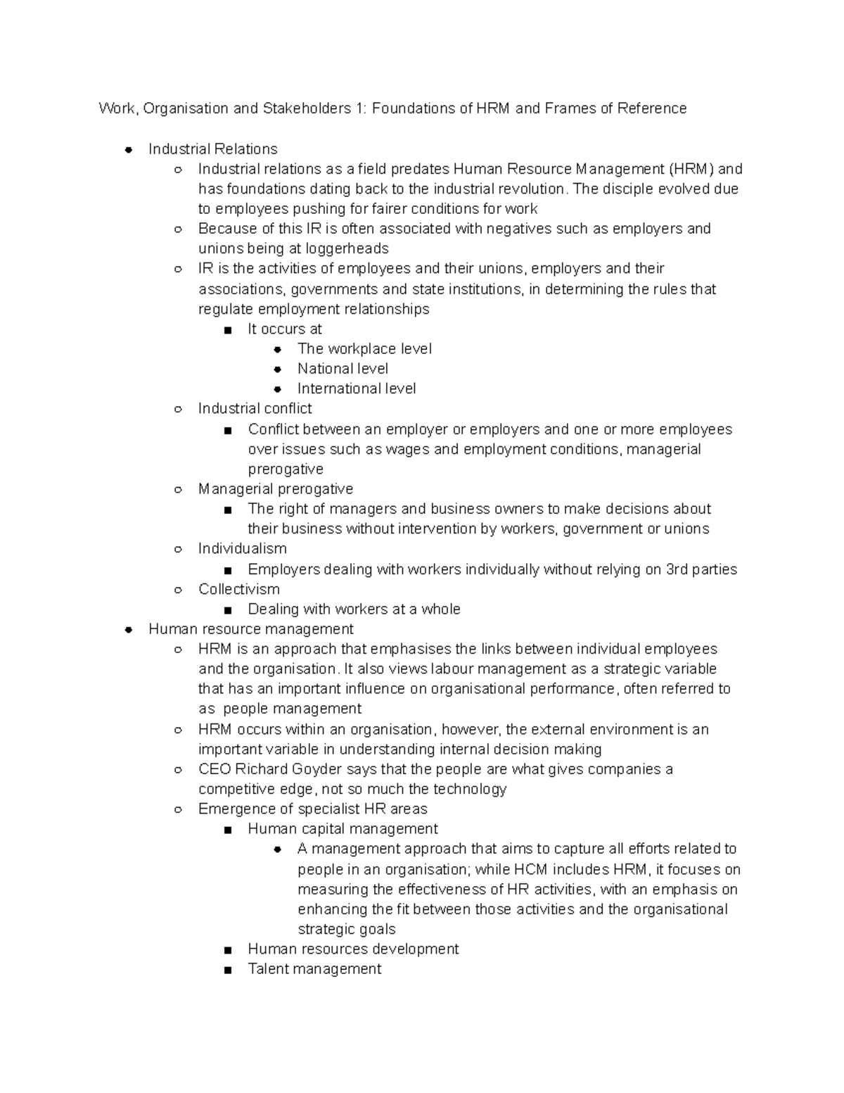 Work, Organisation and Stakeholders 1 Foundations of HRM and Frames of Reference - The disciple ...