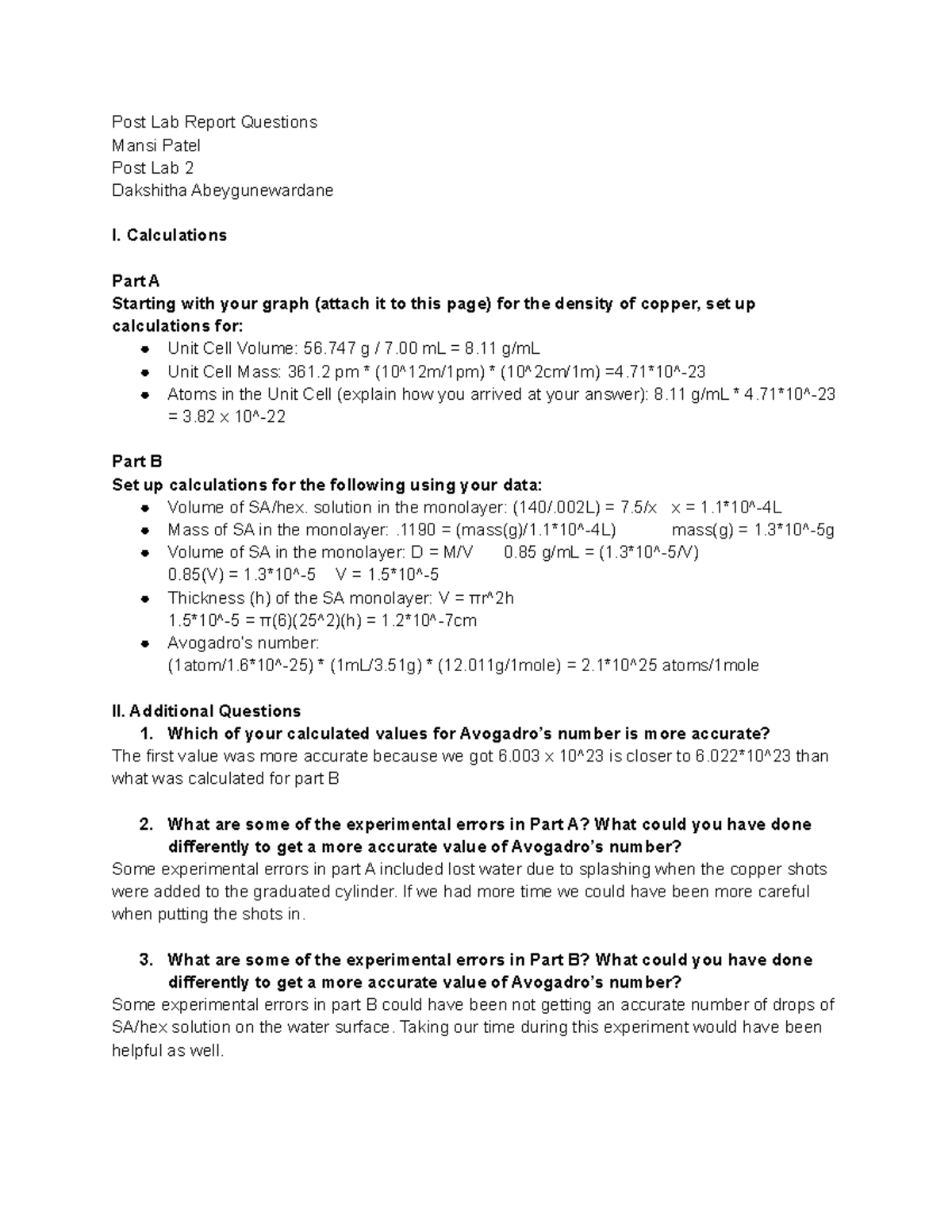 Copy of Lab Report 2 - Post Lab Report Questions Mansi Patel Post Lab 2 ...