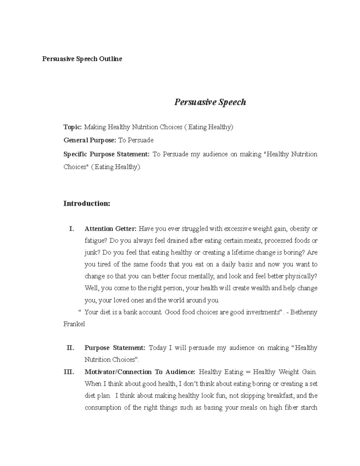 Public Speaking Persuasive Speech Outline - Persuasive Speech Outline ...