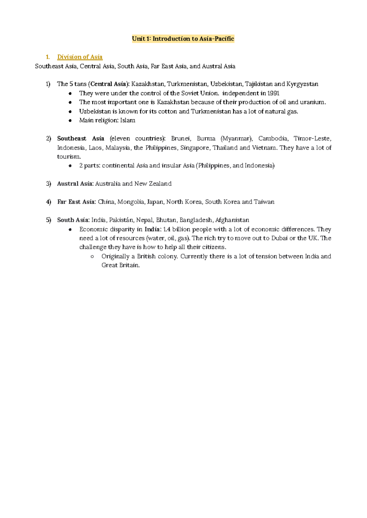 Unit 1 Introduction to Asia-Pacific - Unit 1 Introduction to Asia ...